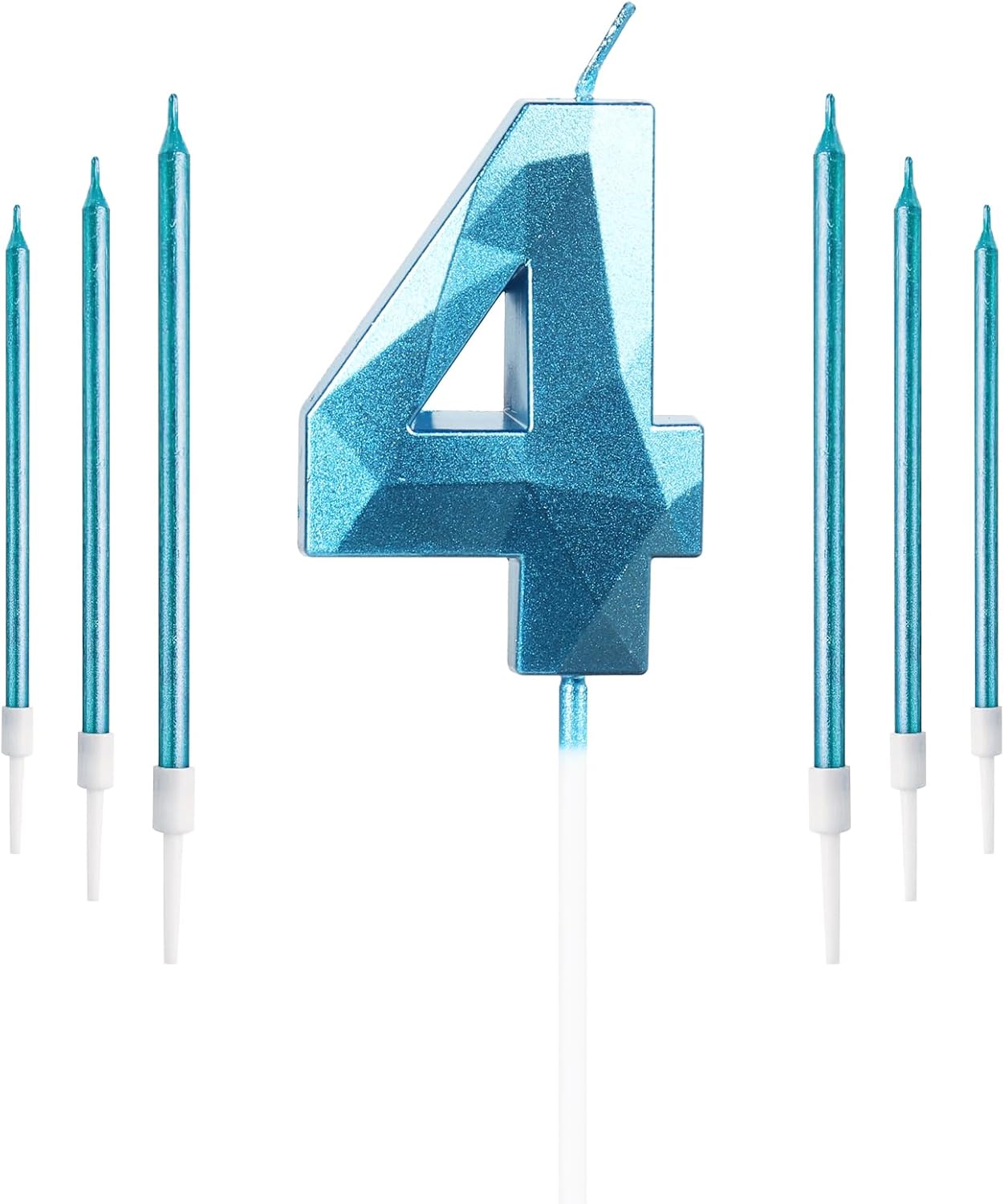 Amazon.com: Blue Birthday Candles Number 4 Candle with 6pcs Long ...