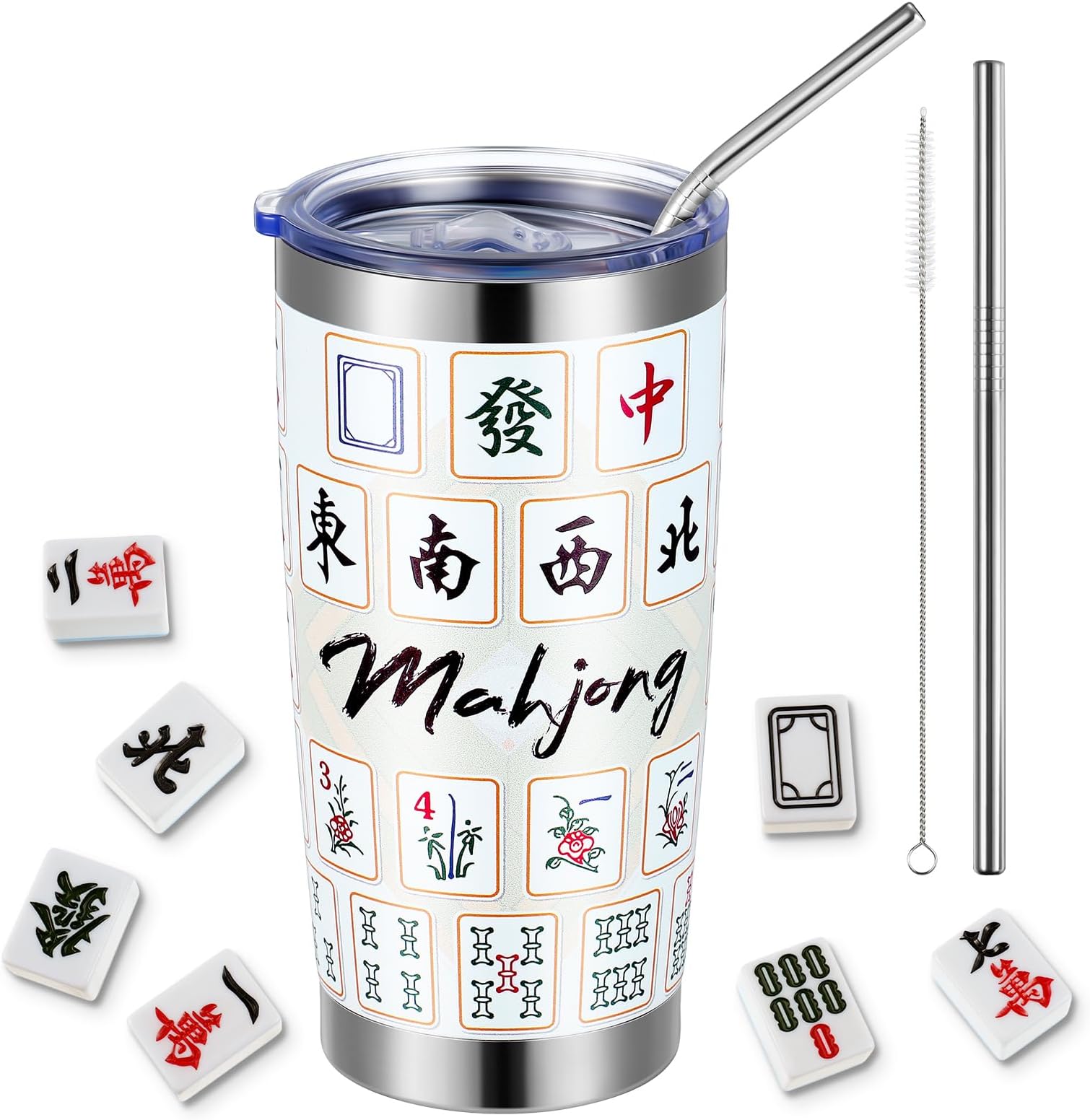 Amazon.com | Jingmore Mahjong Gift Insulated Tumbler with Lid and Straw ...