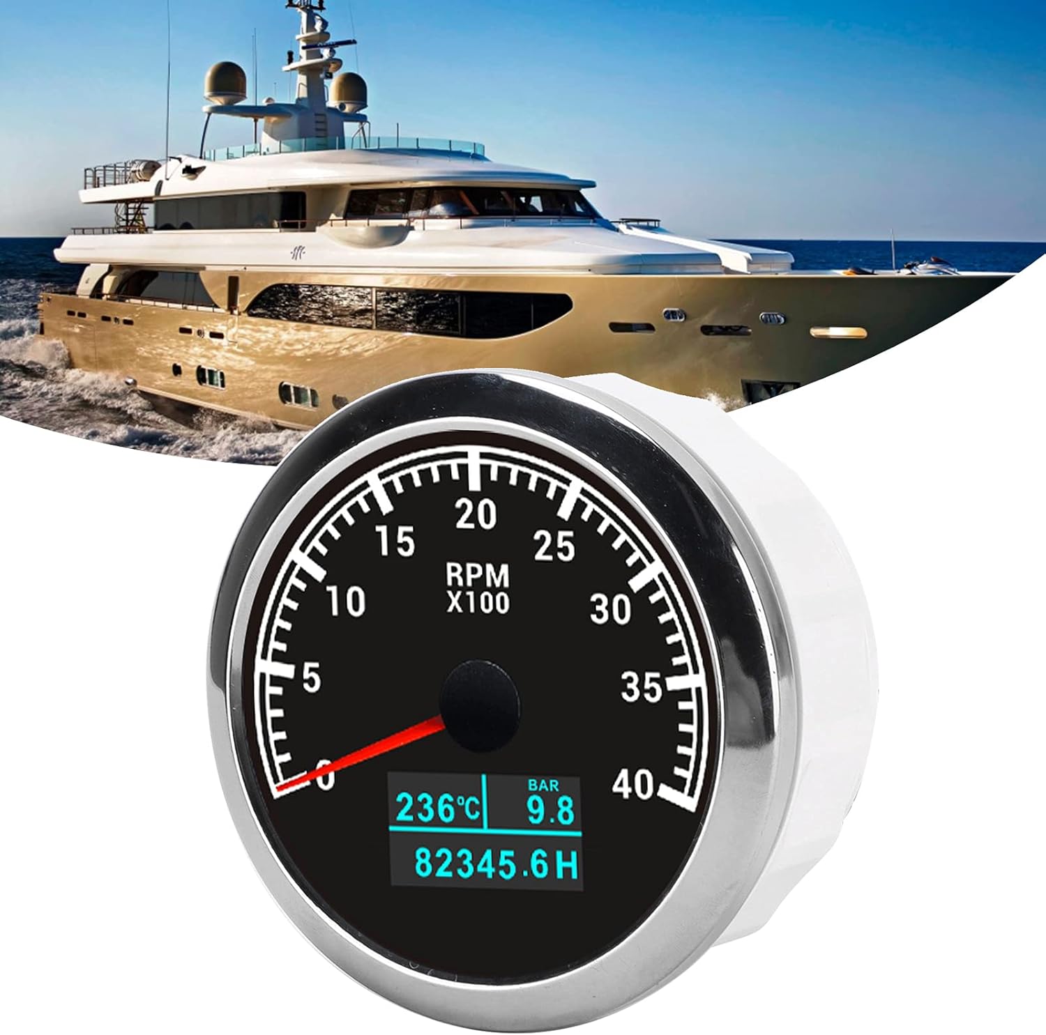 Pointer Tacho Meter, RPM Tachometer Oil Pressure IP67 for Boat for ...