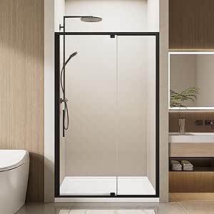 Pivot Shower Door, Matte Black Aluminum Frame, 44-48“ W x 76” H 1/4（6mm ...