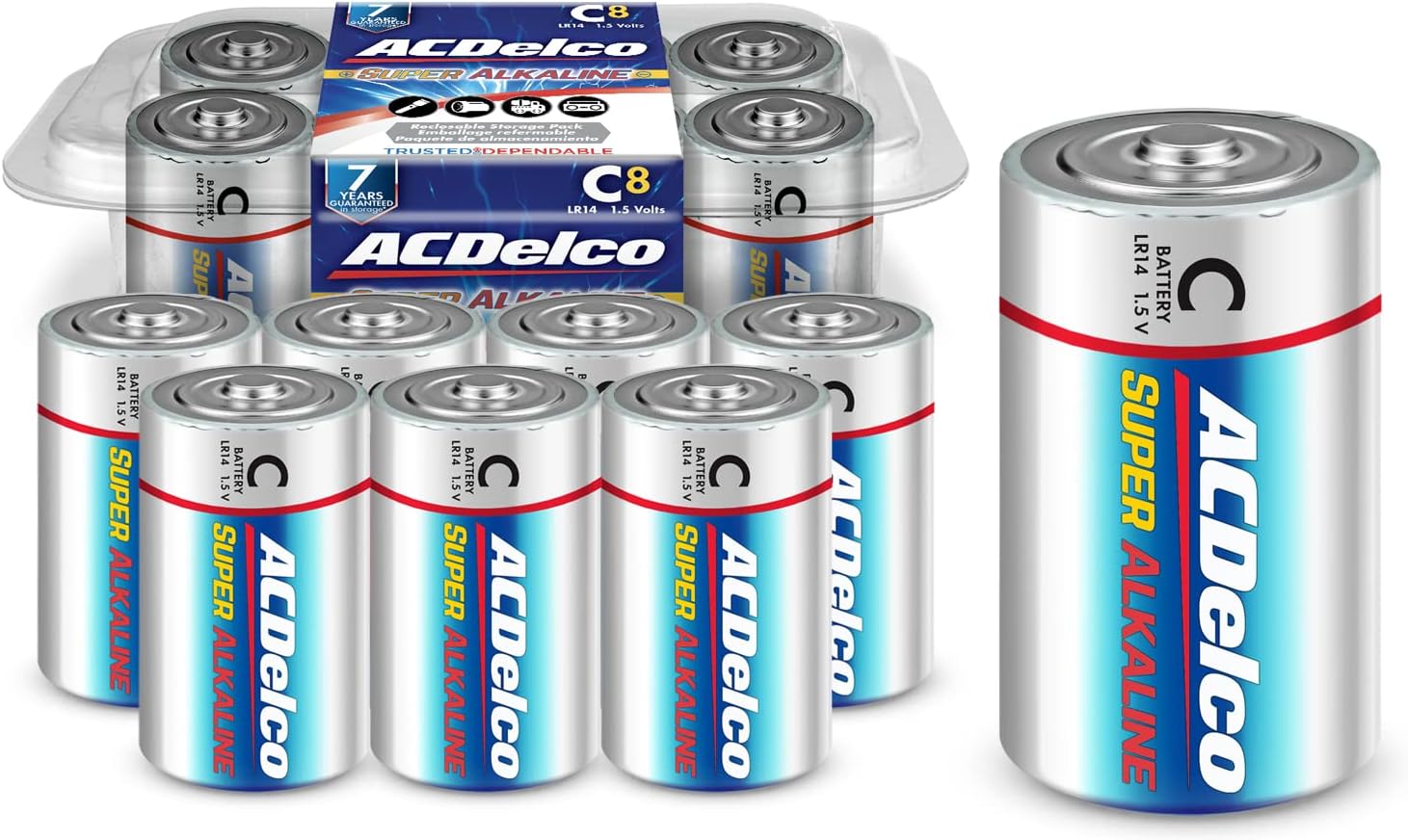 ACDelco 8-Count C Batteries, Maximum Power Super Alkaline Battery, 7 ...