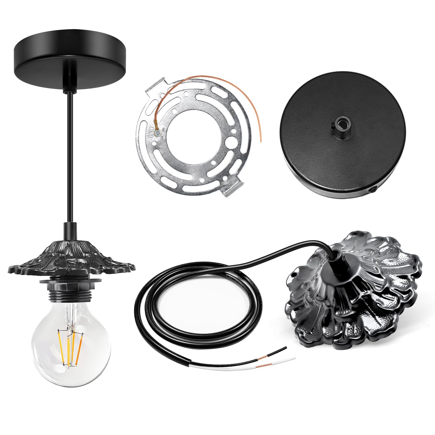 Belvusef Vintage Pendant Light Kit 2 Pack, Industrial Mini Pendant Lamp ...