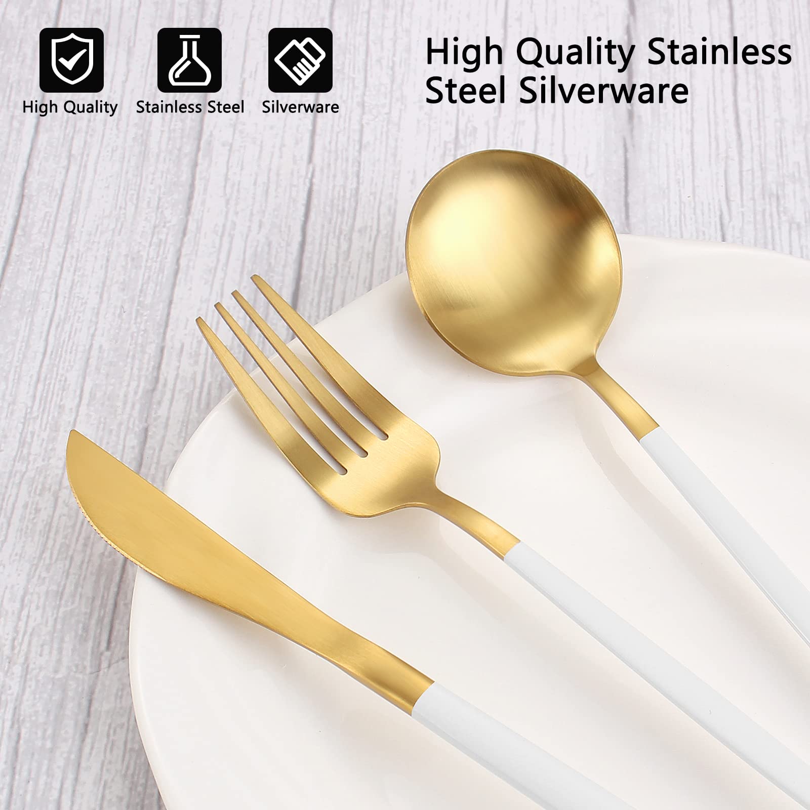 Snapklik.com : Matte White Gold Silverware Set, 20-Piece Stainless ...