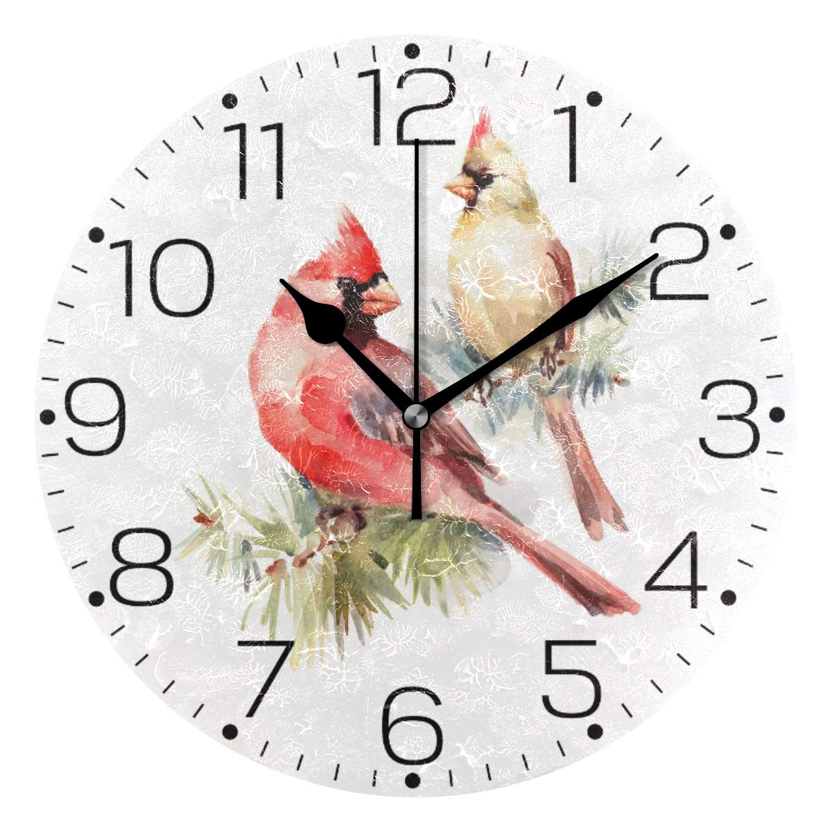Amazon.com: ZZAEO Watercolor Cardinal Bird Couple On Branch Wall Clock ...