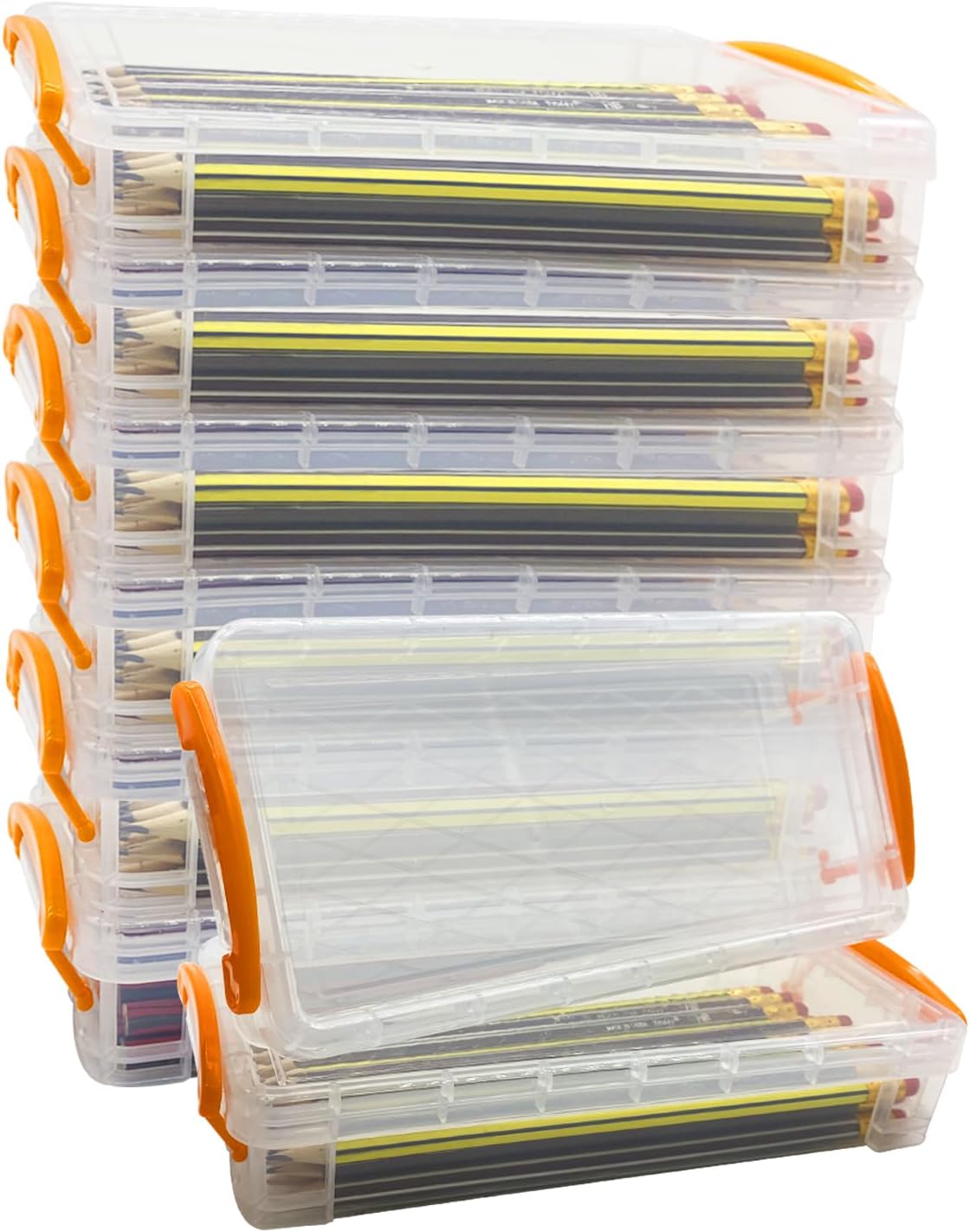 WAIZHIUA 8Pcs Plastic Pencil Box Stackable Pencil Case Box Large ...