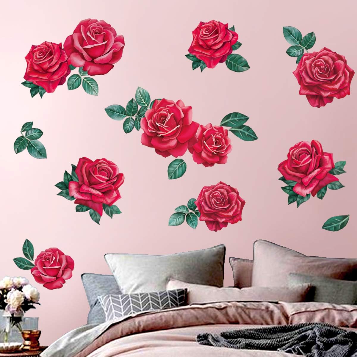 Amazon.com: Rose Flowers Wall Decals Removable DIY Flower Art Decor ...