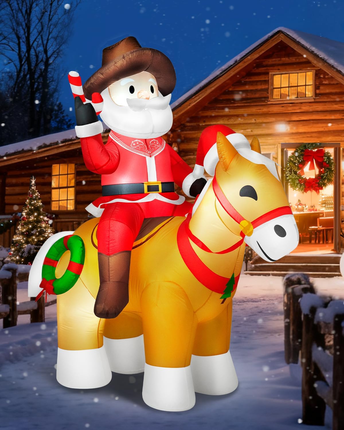 Amazon.com: 6x7FT Christmas Inflatables Cowboy Santa Riding Horse ...