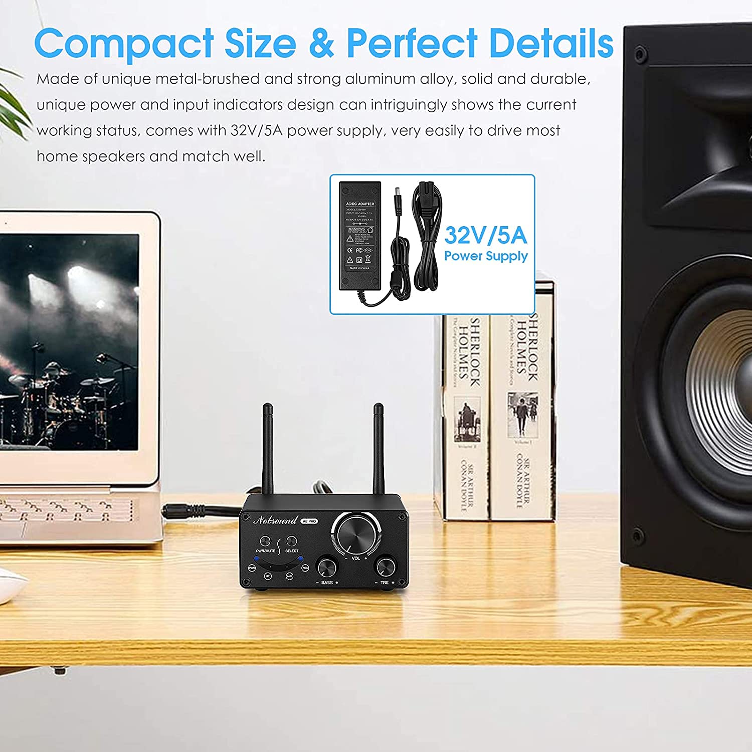 Nobsound A2 PRO HiFi Bluetooth 5.0 Digital Amplifier Bass Amp w/Dual ...