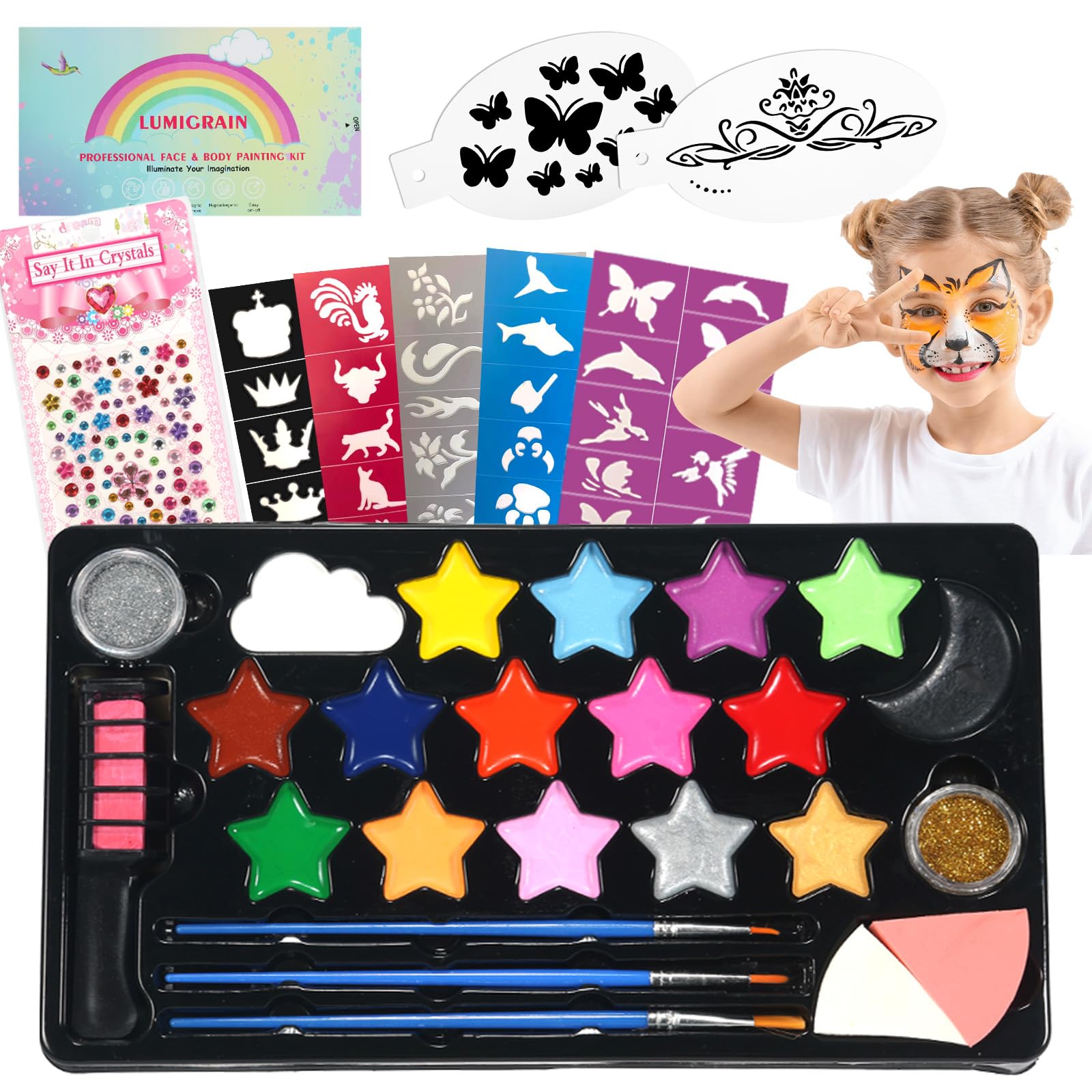 Amazon.com: LUMIGRAIN Face Painting Kit for Kids - 16 Colors Water ...