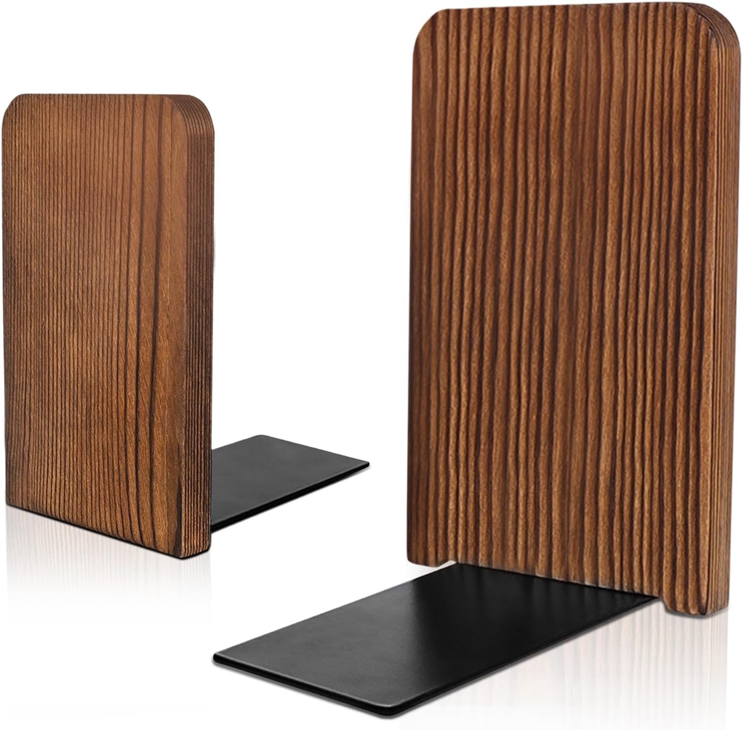 Amazon.com: VALENTISE Wooden Bookend with Metal Base, 1 Pair Office ...