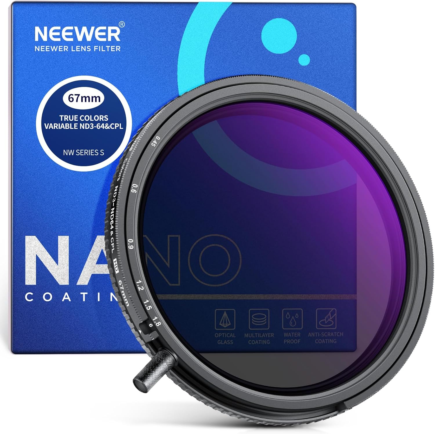 Amazon.com : NEEWER 67mm True Colors Variable ND&CPL Filter with Putter, ND3-64(1.5-6 Stops), 2 ...