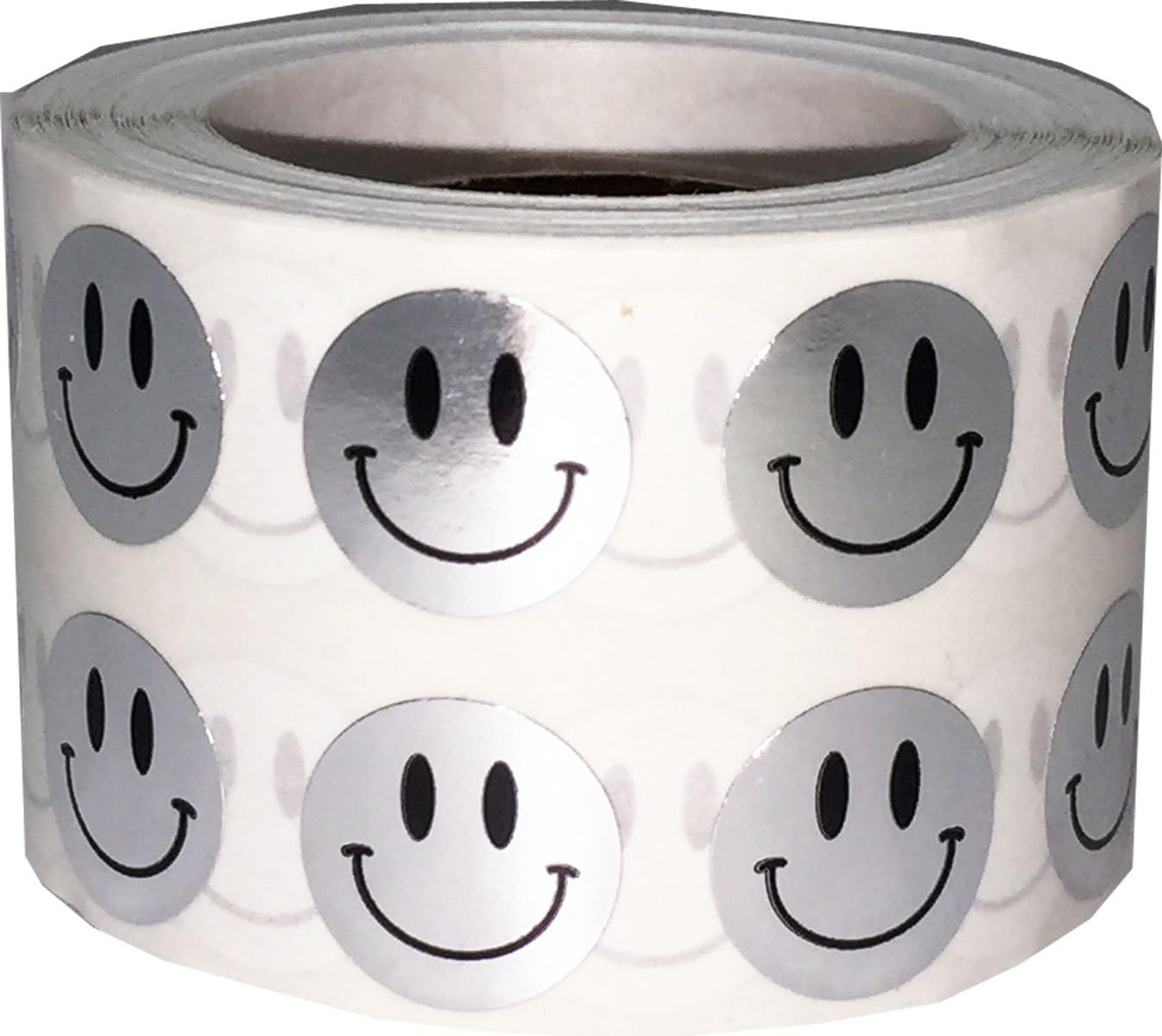 Amazon.com: Metallic Silver Happy Face Labels 0.50 Inch 1,000 Total ...
