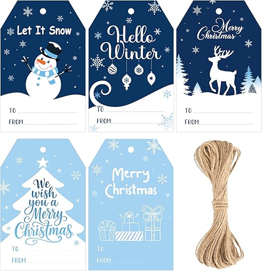 jijAcraft 50Pcs Blue Christmas Tags: 8.5x5.5cm Xmas Gift Tags with ...