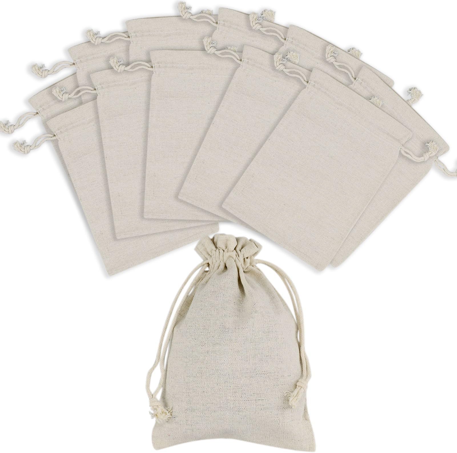 12 Small Natural Cotton Bags, Cotton Drawstring Bag, Cloth Bag with ...