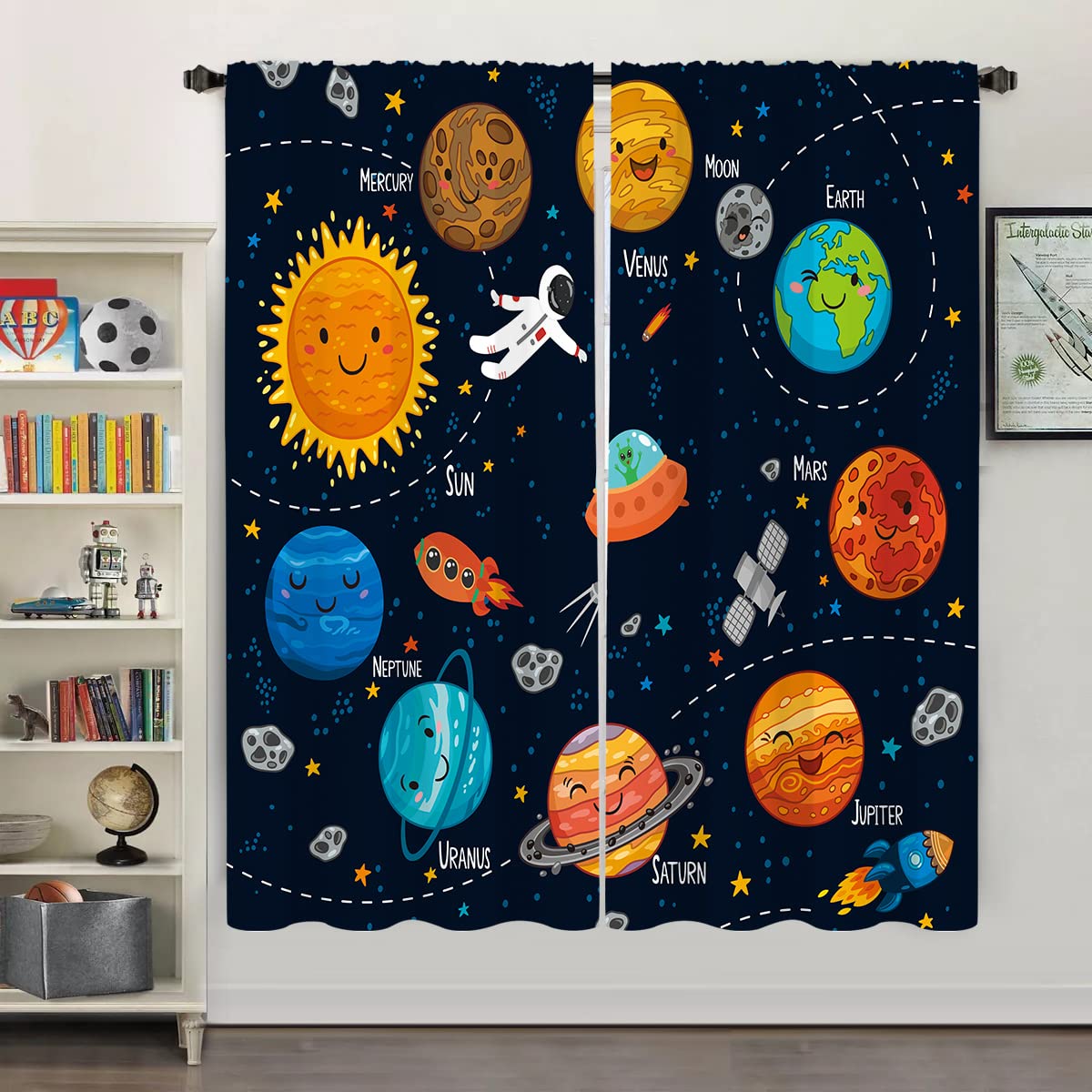 Amazon.com: Miyotaa Solar System Universe Window Curtains 2 Panels 42W ...