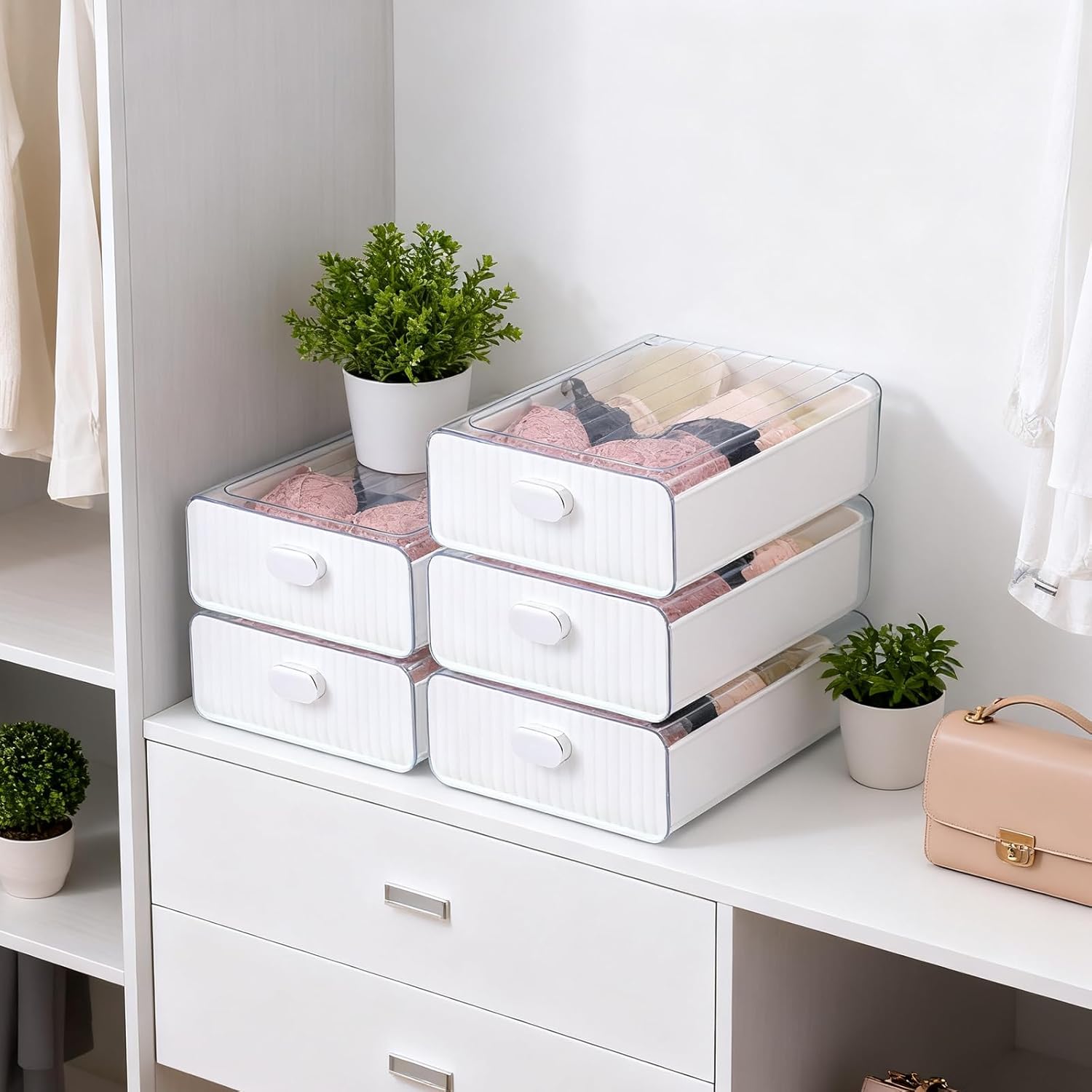 Amazon.com: COMNICO Underwear Drawer Organizer, Plastic Bra Storage Box ...