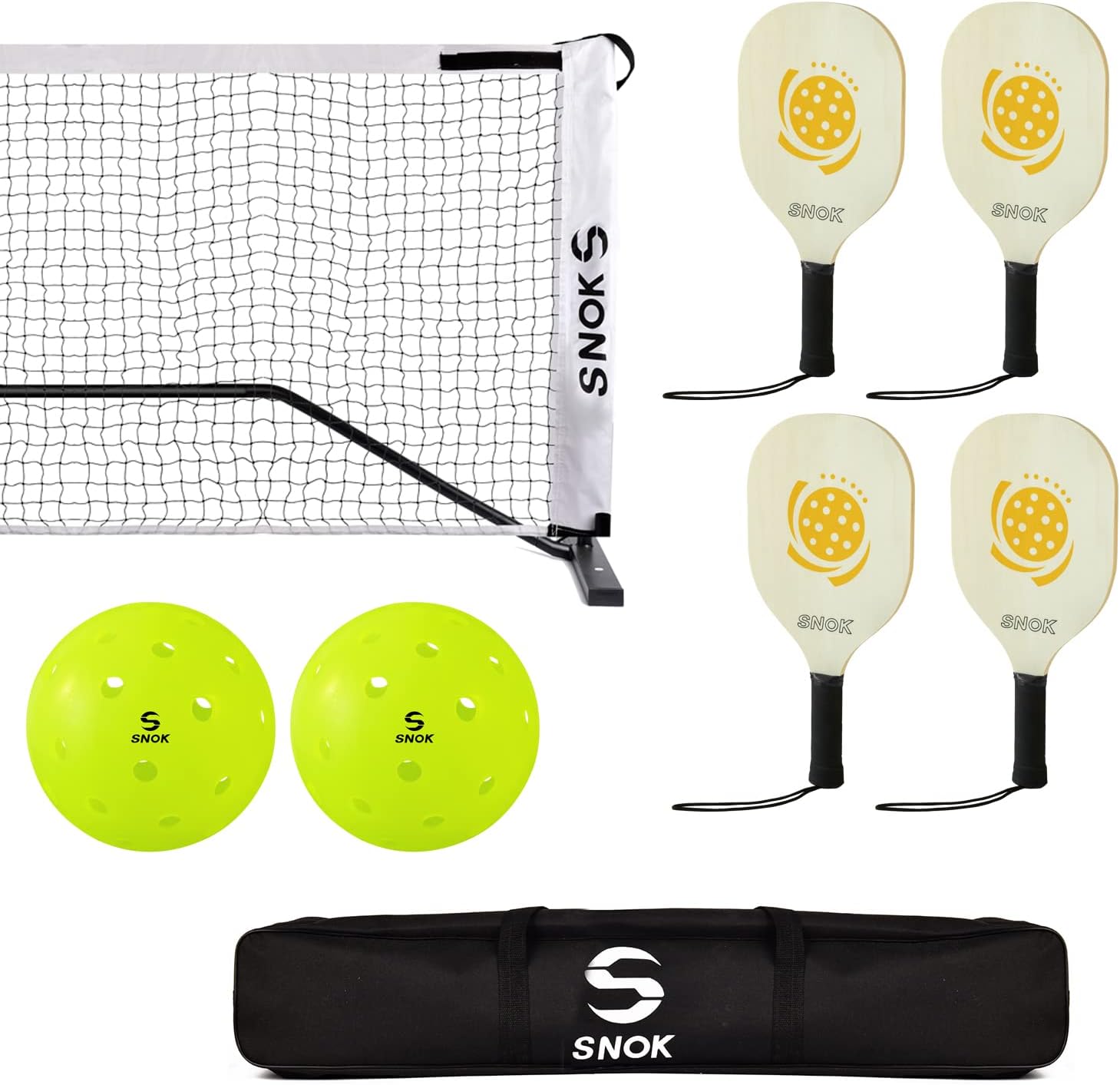Amazon.com : SNOK Pickleball Net Set with 4 Paddles and Net ...
