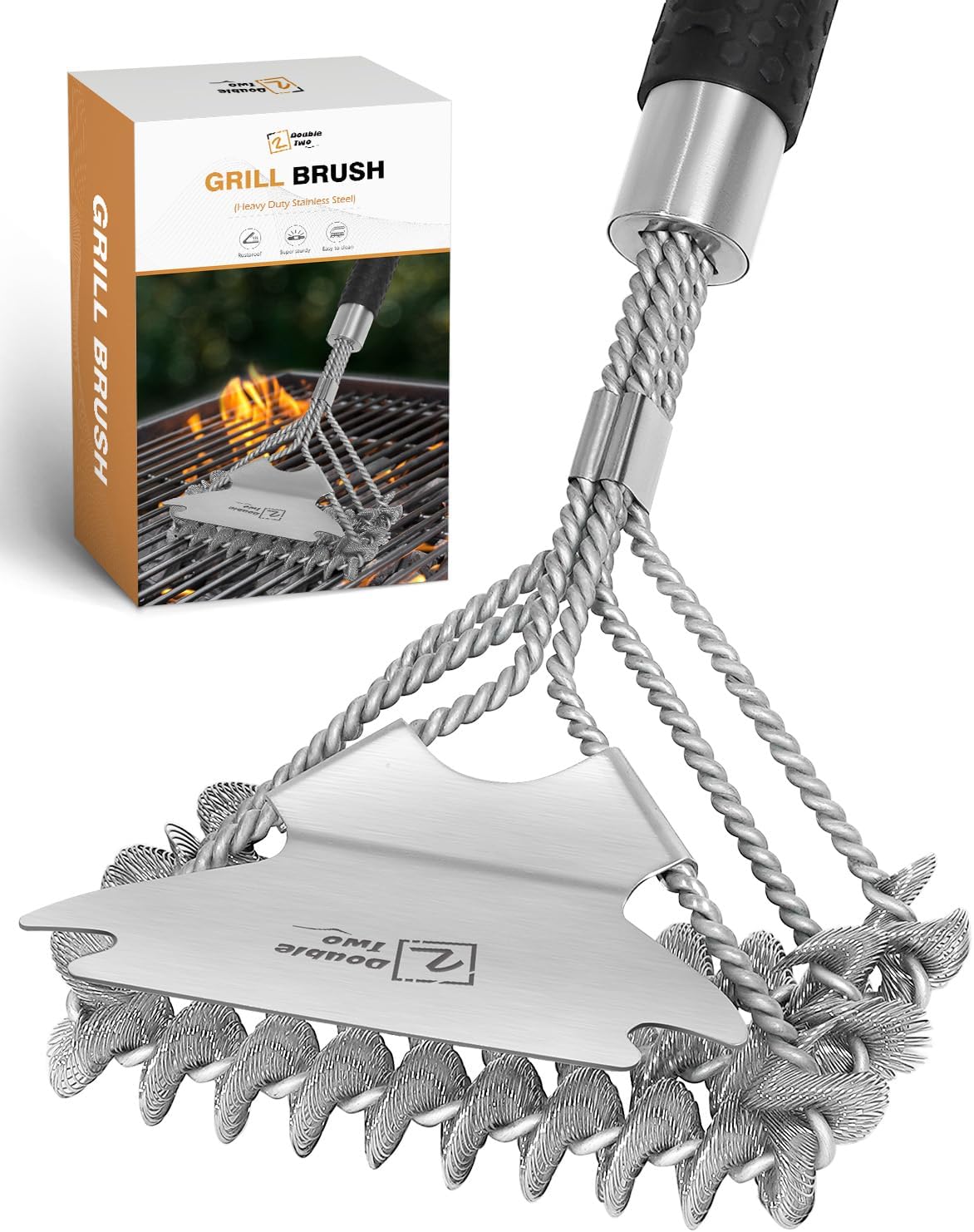 Amazon.com: DOUBLE TWO - Grill Brush with Scraper, Grill Brush for ...