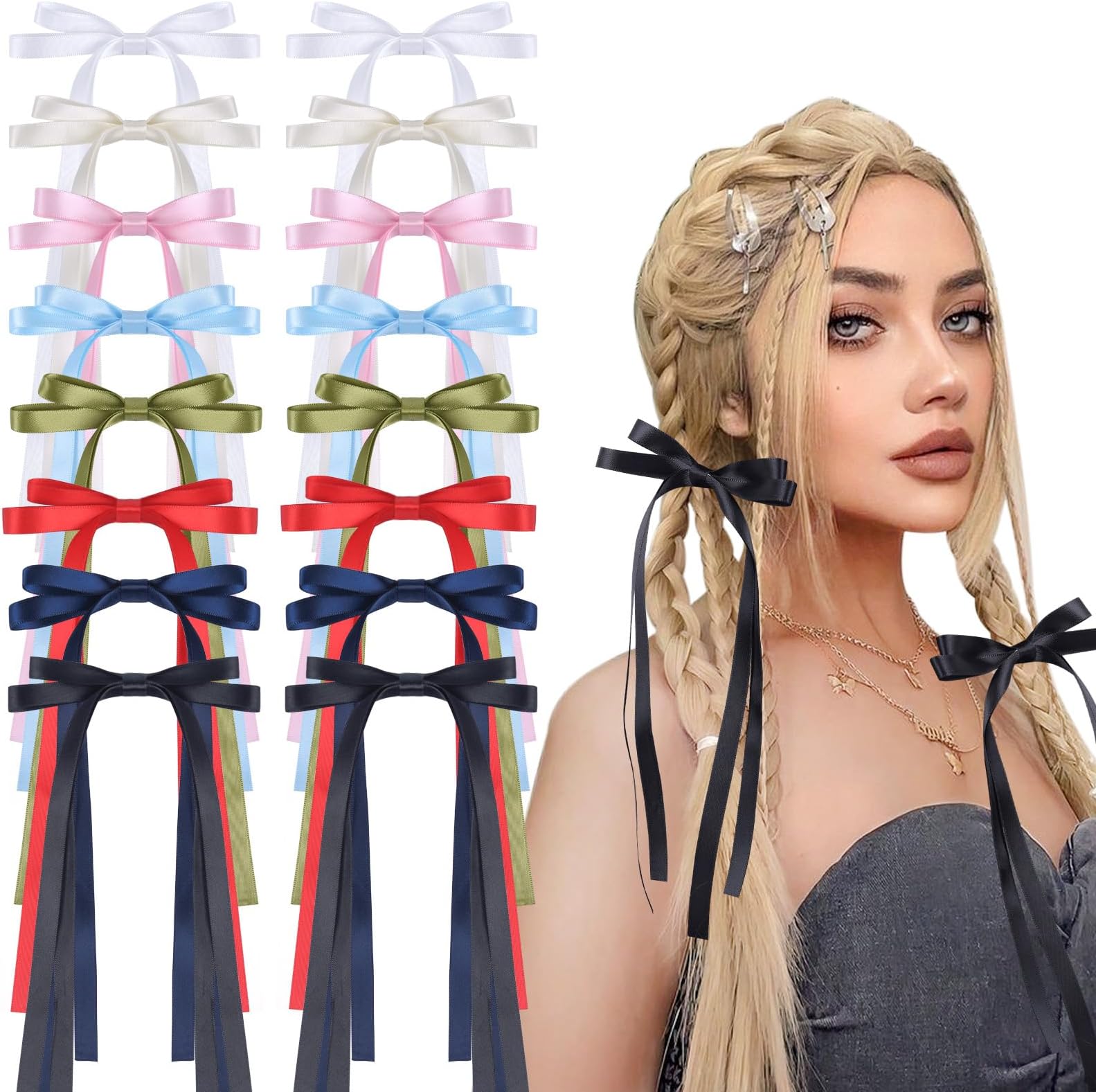 Amazon.com : 10PCS Velvet Silky Satin Hair Bows Hair Clip Cute Ribbon ...