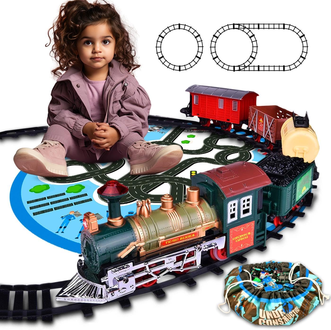 koolbitz Kids Train Toy Set With Blue Carpet Children Railway Playset ...