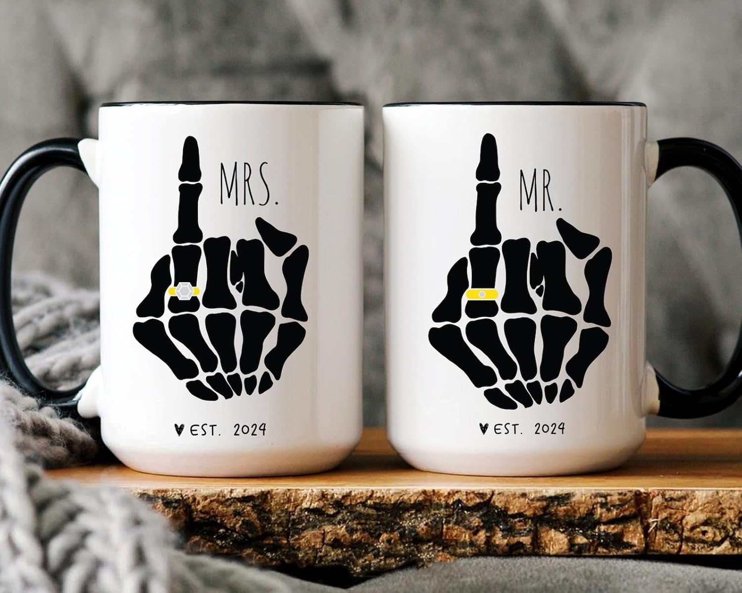 Amazon.com | Funny Mr & Mrs Skeleton Hand Mug - Bride & Groom Couple ...