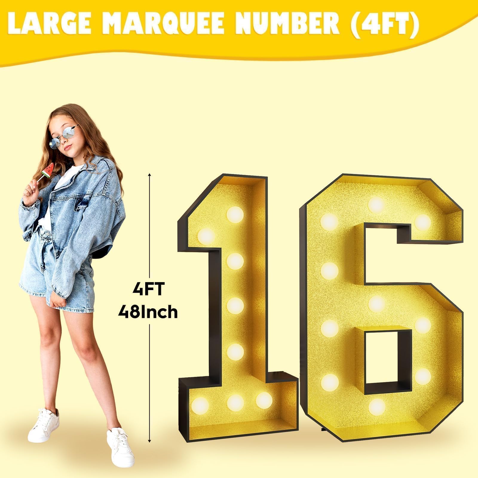 Snapklik.com : 4FT Marquee Light Up 16 Numbers, Glitter Gold Giant ...
