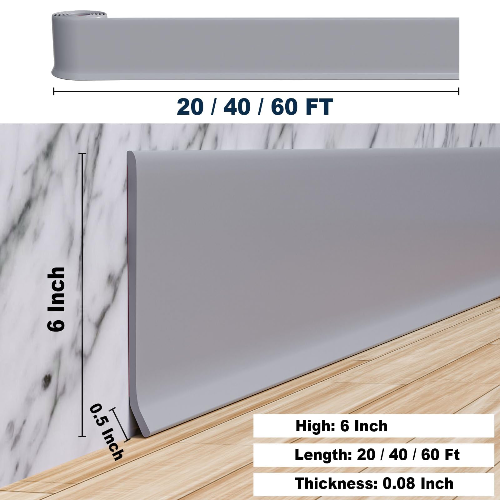 Snapklik.com : Duzzy Flexible Baseboard Molding Trim, 6 Inch