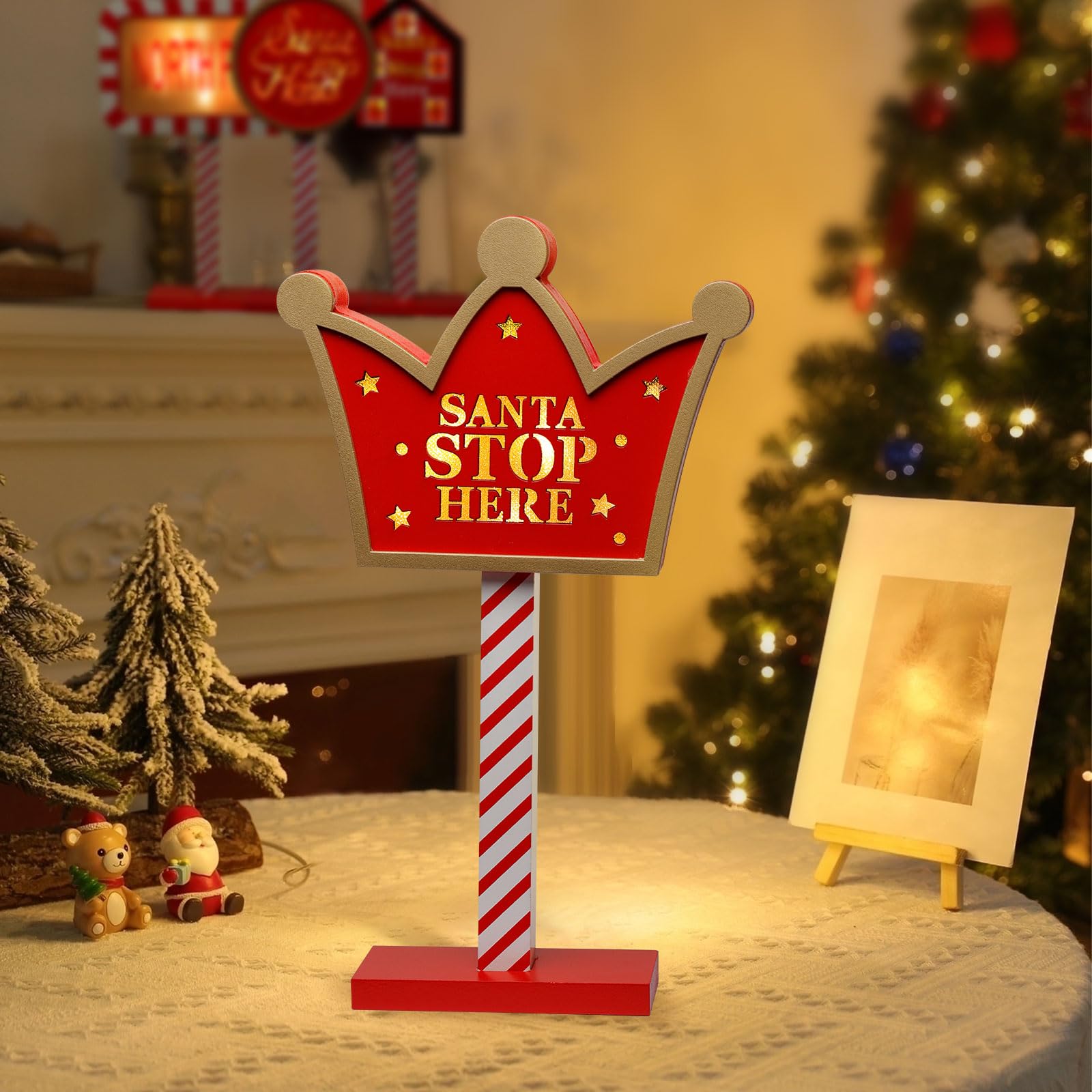 Amazon.com: Zqoyn Santa Stop Here Sign Christmas Room Decorations with ...
