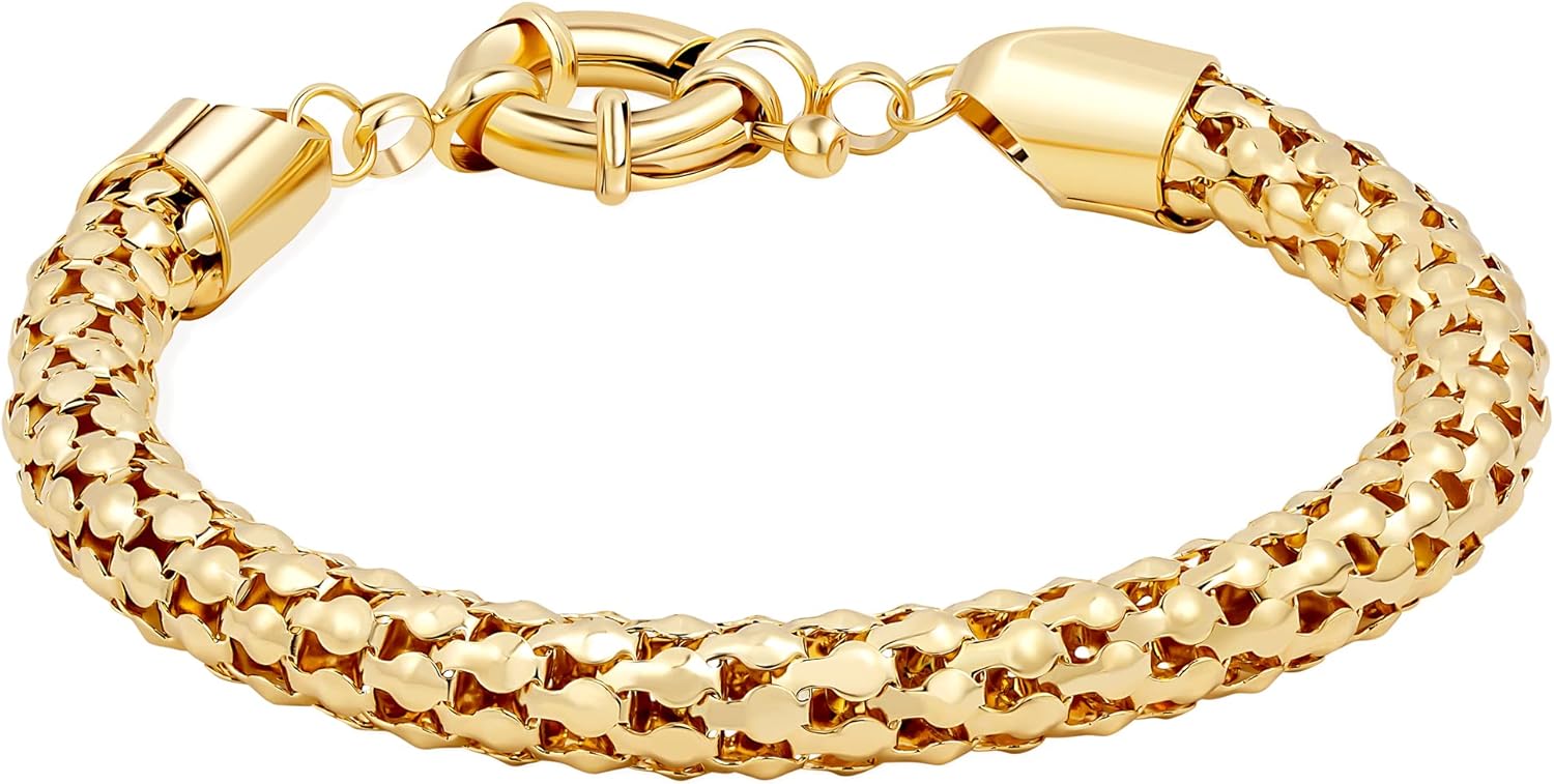 Amazon.com: Barzel 18K Gold Plated Popcorn Mesh Bracelet for Women, 7.5 ...