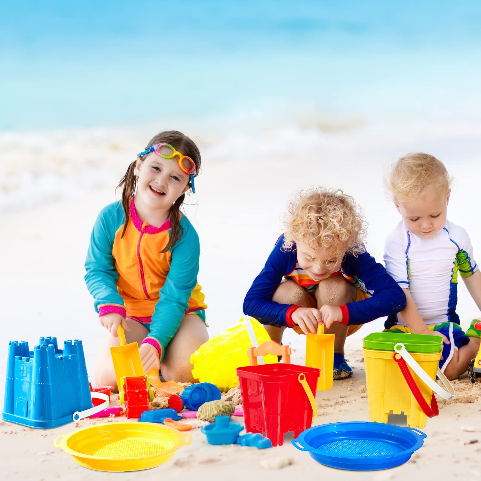 Lenwen 4 Set Beach Sand Toys Includes 4 Plastic Sand Buckets Pails, 4 ...