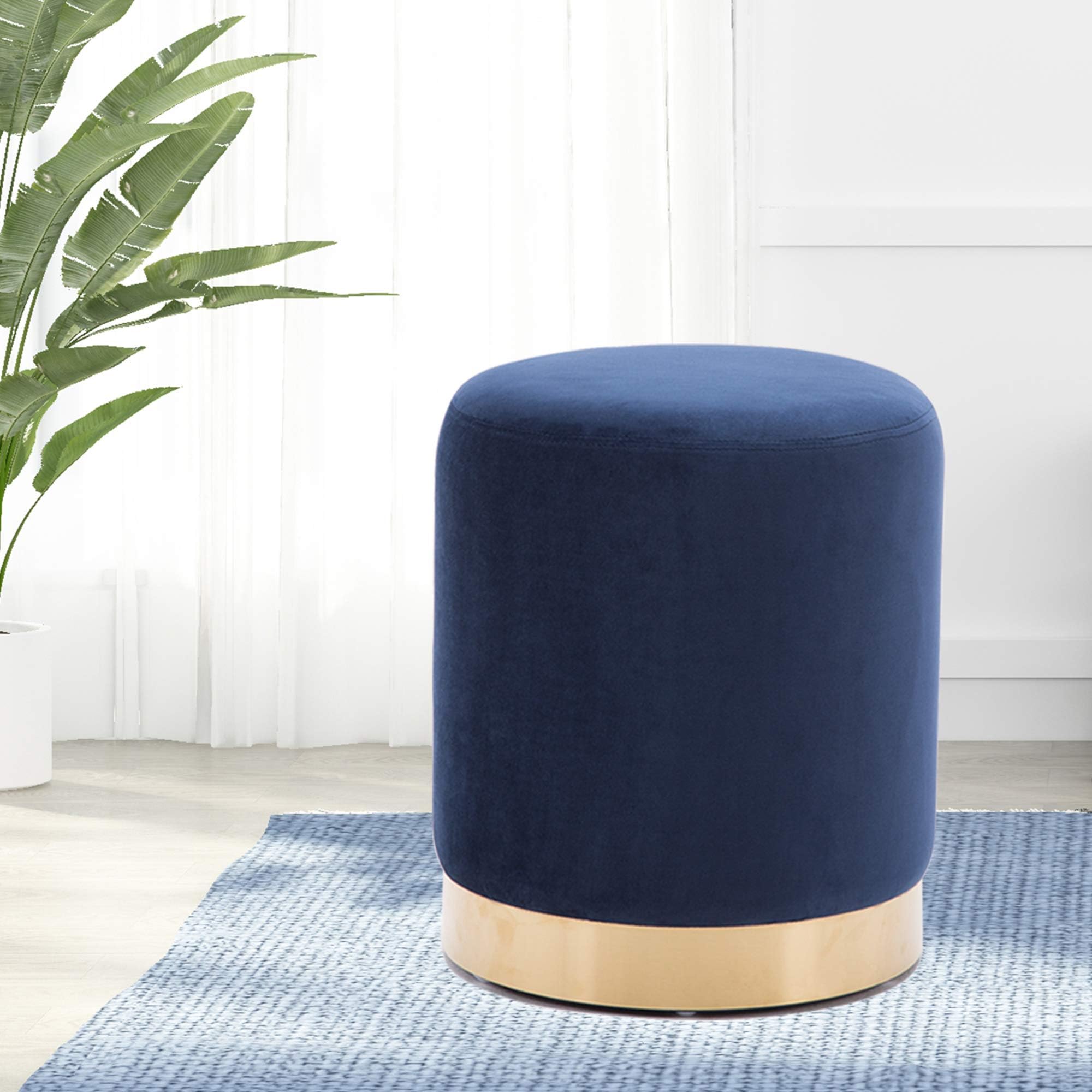 Amazon.com: Milliard Upholstered Round Ottoman, Velvet Cushion with ...