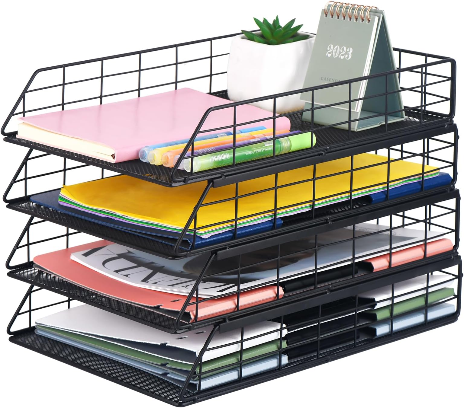 Amazon.com: Performore 3 Tier Paper Tray Organizer for Desk, Black ...