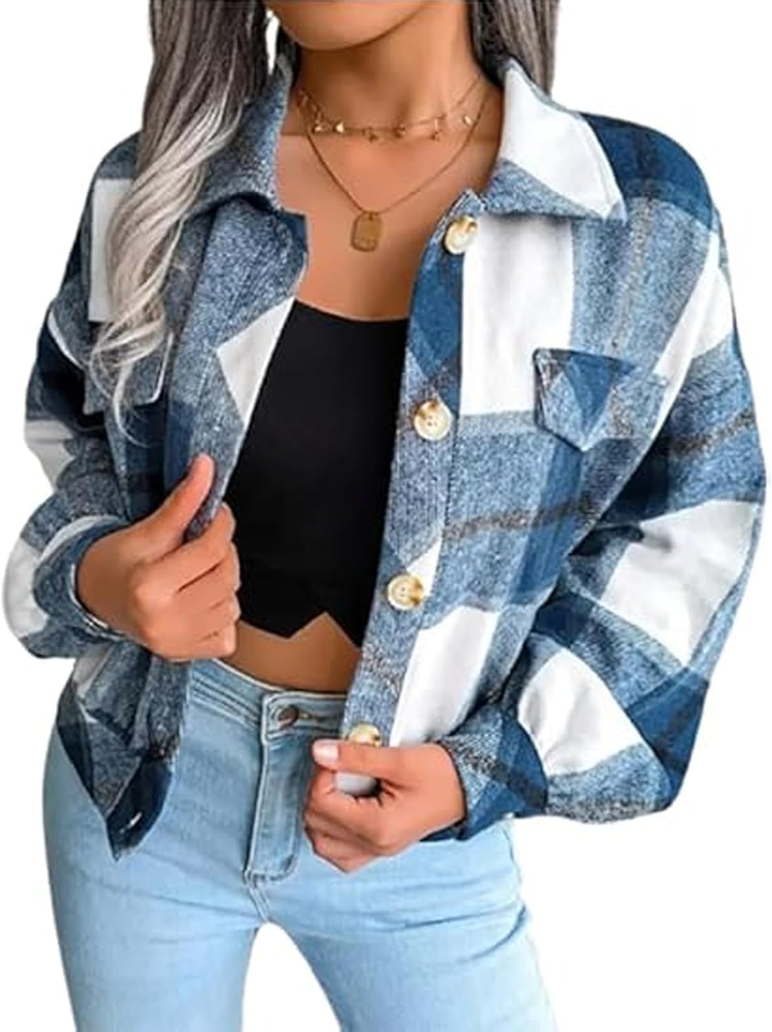 Amazon.com: Aluxora Cropped Flannel Jacket, Aluxora Plaid Crop Jacket ...