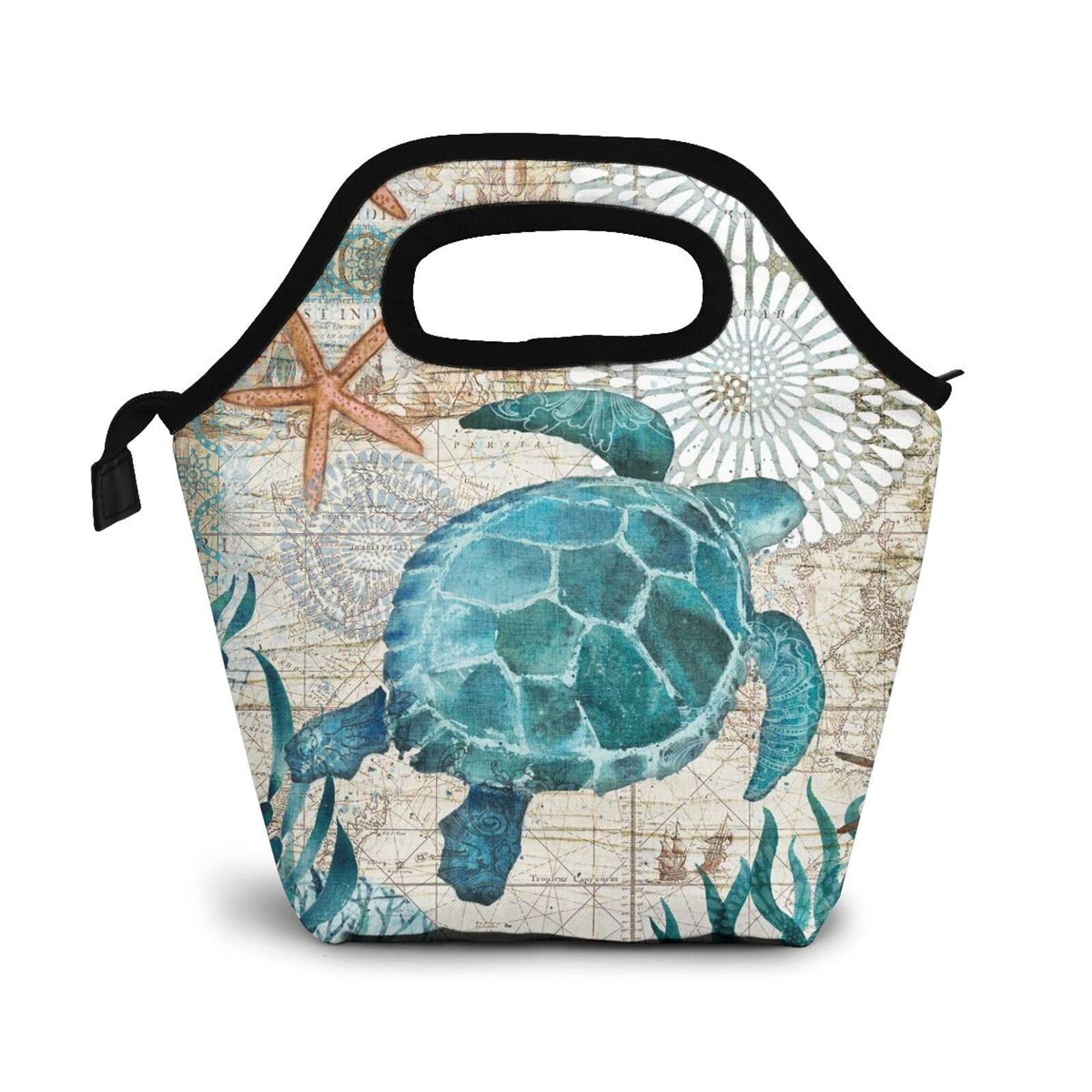Gocerktr Marine Life Theme Sea Turtle Thermal Lunch Bag Reusable Lunch ...