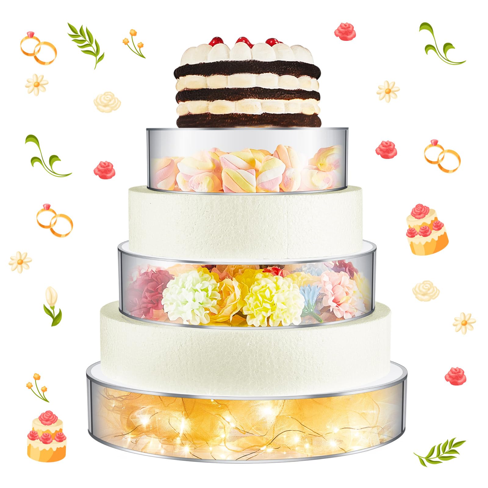 Amazon.com: Sintuff 3 Pcs Acrylic Cake Stand with LED Lights Clear ...