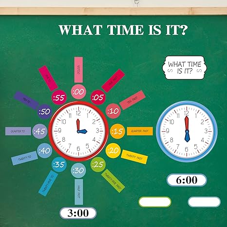 Amazon.com: Kosiz 55 Pcs Telling Time Bulletin Board Kit Teaching Clock ...