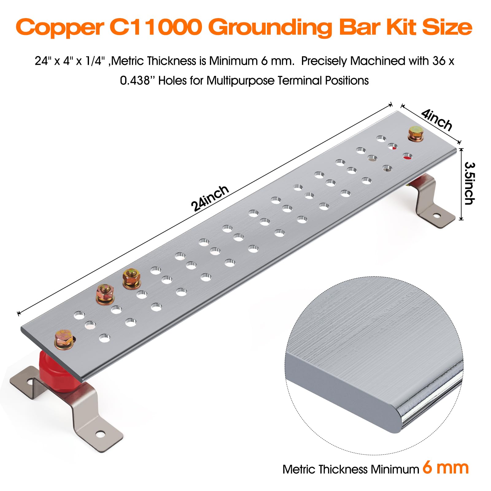 Electrical Grounding System SCXCLY Copper Ground Bar Kit - 16 Terminal ...