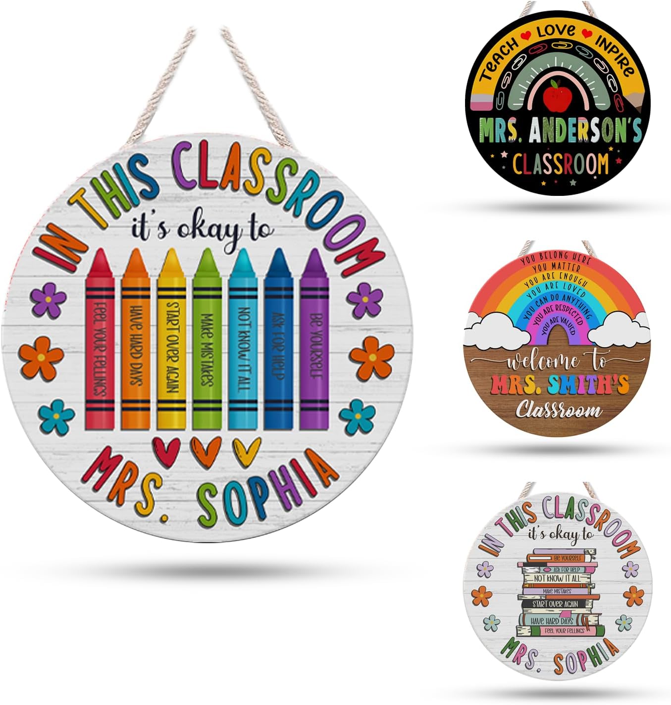 Amazon.com: Crayon Teacher Door Sign, Personalized Rainbow Decor for ...