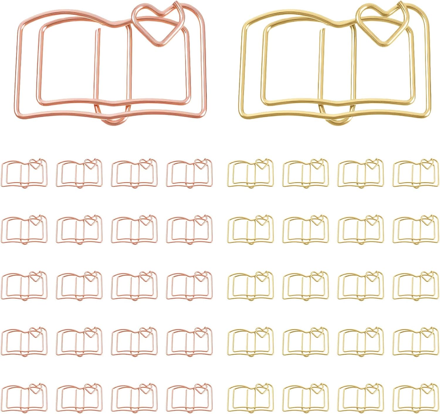 Amazon.com : Molain 40PCS Book Shaped Cute Paper Clips, Gold and Rose ...
