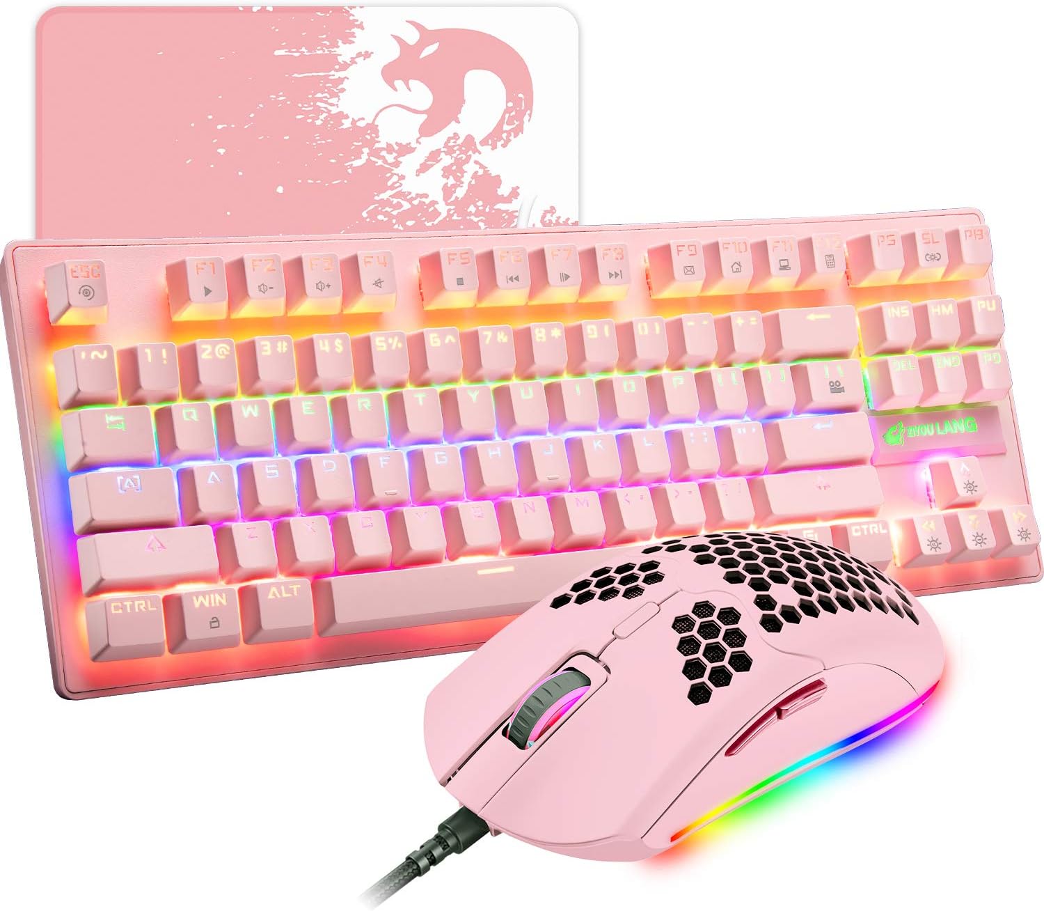 Buy Pink Mechanical Gaming Keyboard Blue Switch Mini 87 Keys Wired ...