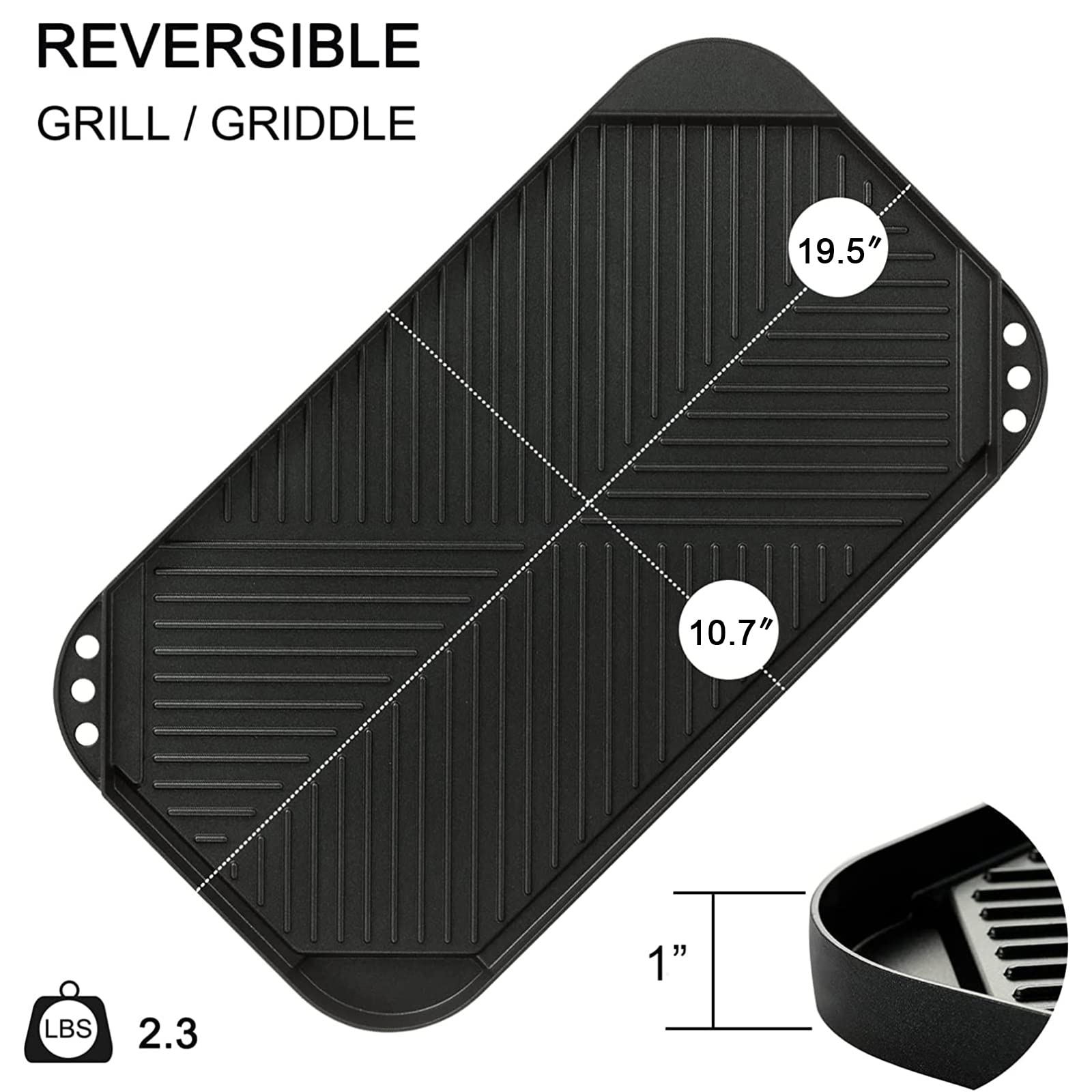 S·KITCHN Reversible Griddle Large Nonstick Grill Pan, Double Burner ...
