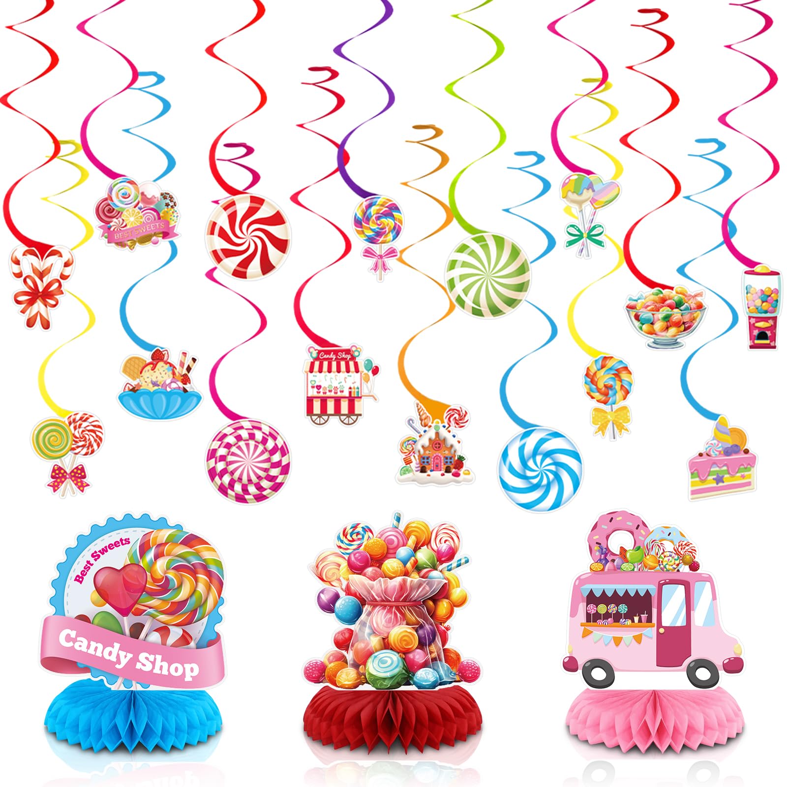 Amazon.com: Fenyluxe Candyland Party Decorations, Candy Hanging Swirls ...
