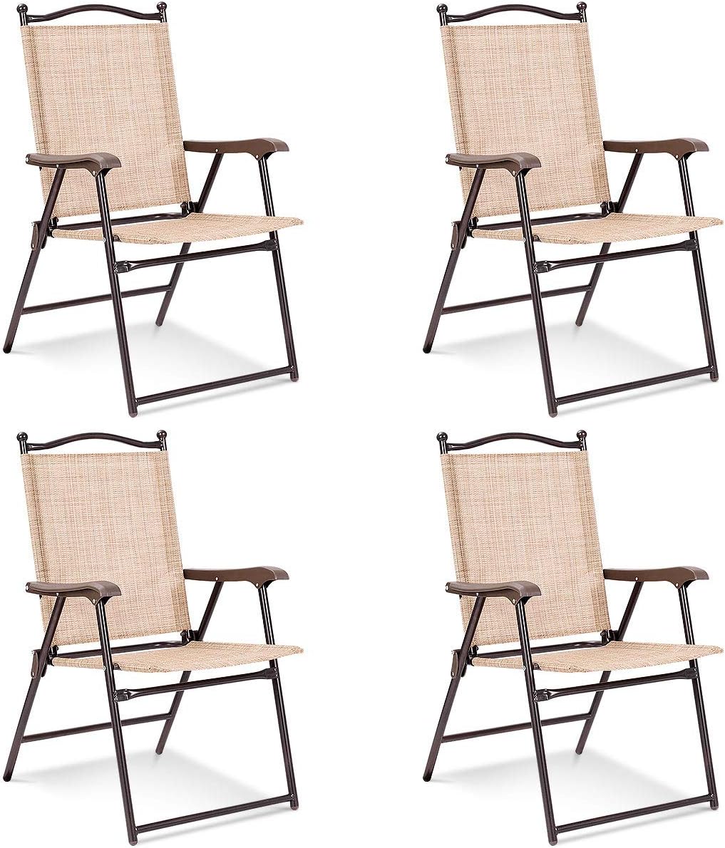 Giantex Set of 4 Folding Sling Back Chairs Indoor Outdoor Camping ...