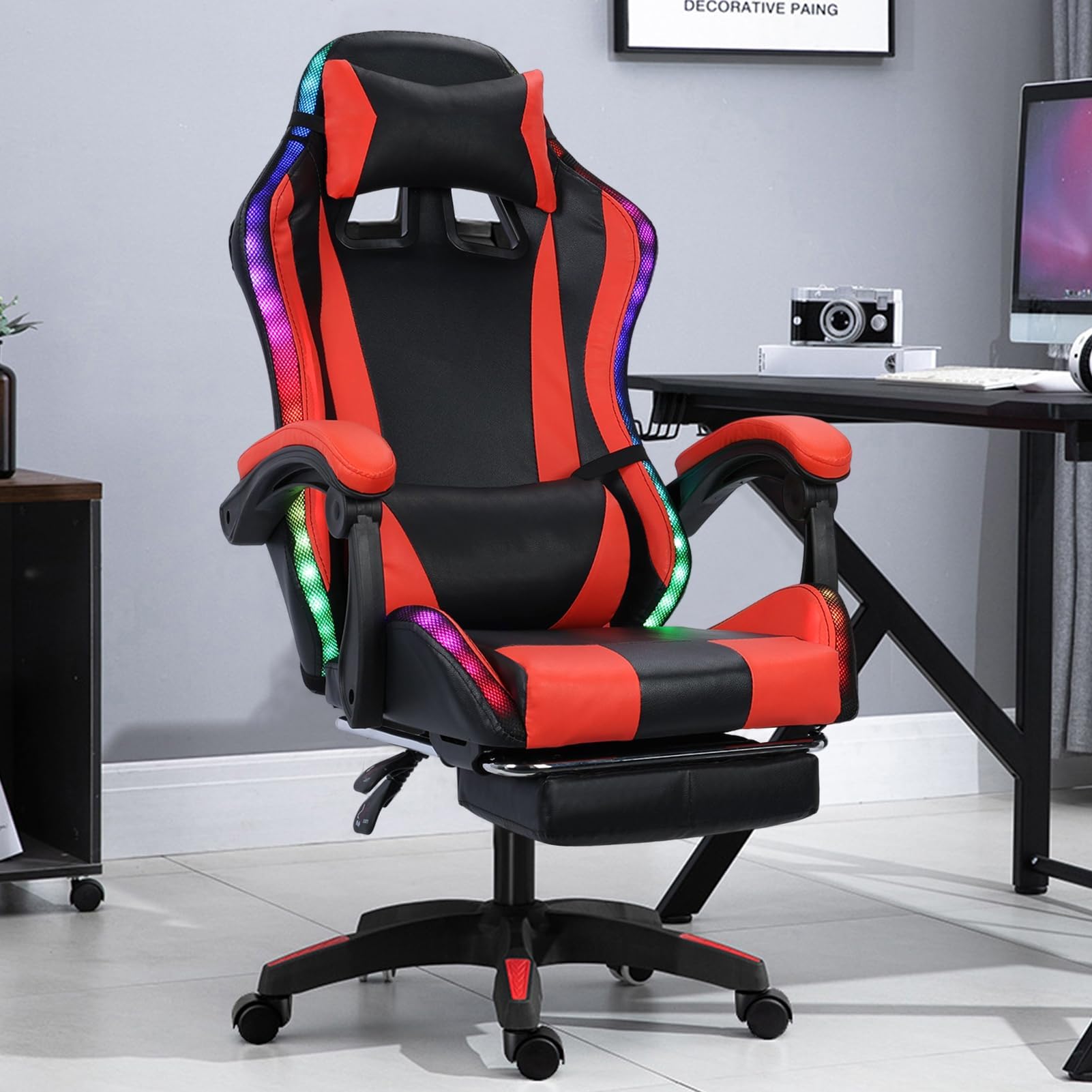 LETREM Gaming Chair With Speakers, LED, Ergonomic Pro With Full Massage ...