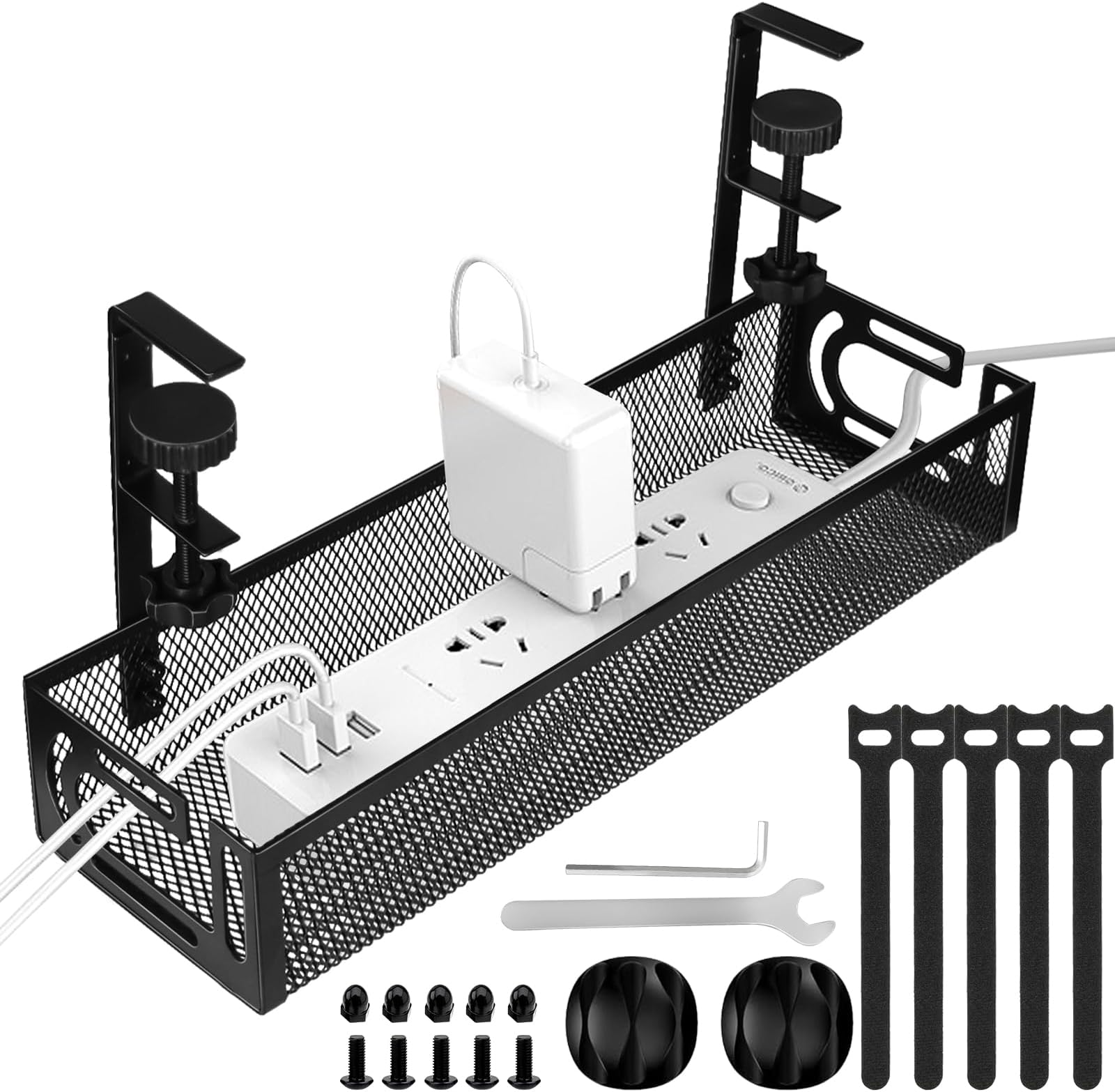 Amazon.com: Under Desk Cable Management Tray Black, No Drill Desk Cable ...