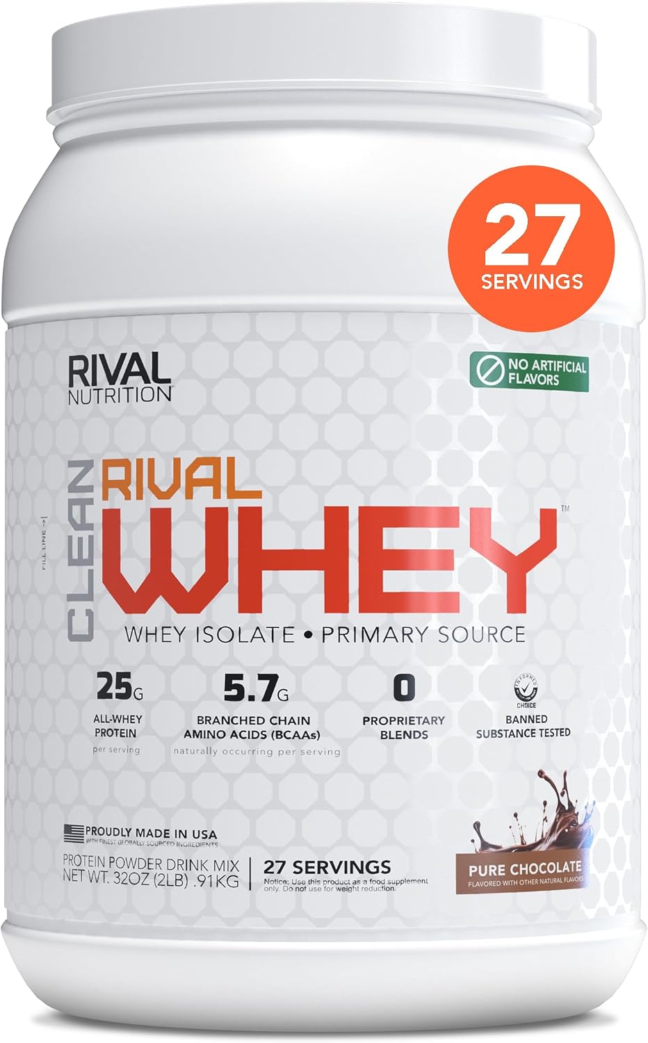 Rival Nutrition Clean Rival Whey – 2LB, Pure Chocolate – 100% Whey ...