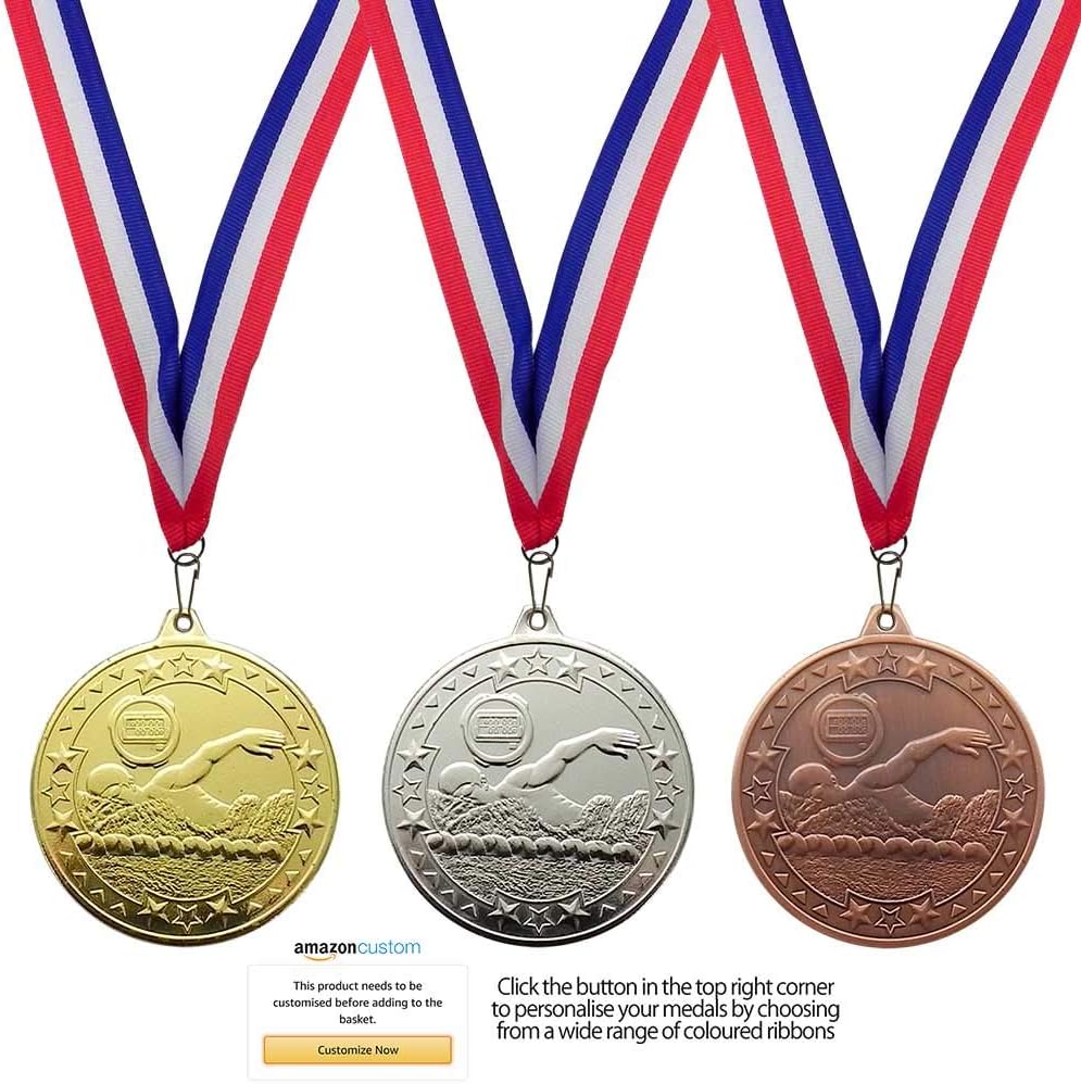Set of gold, silver & bronze swimming medals on ribbons : Amazon.co.uk ...
