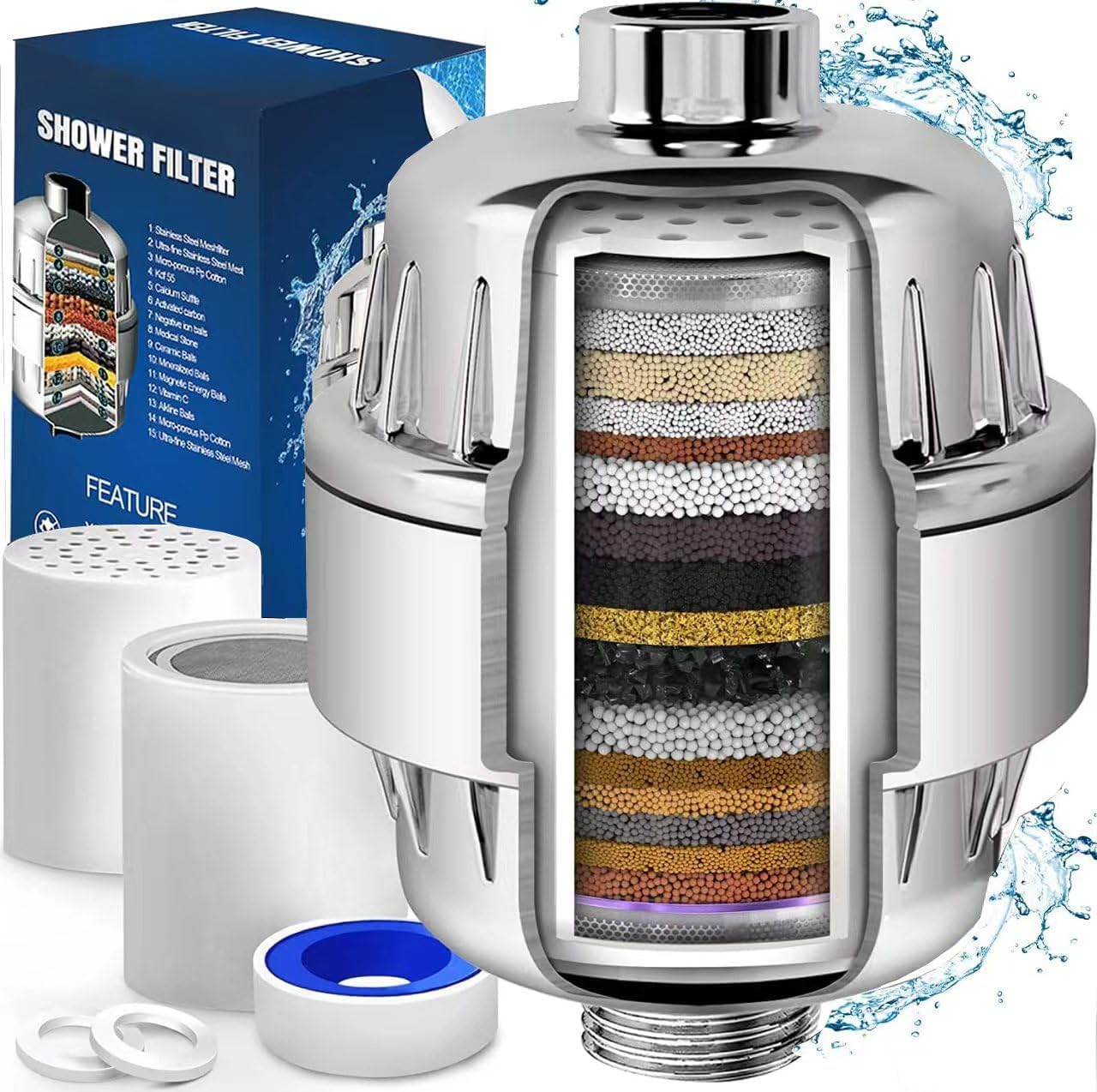 SR SUN RISE Filtro Regadera de 20 Etapas, Filtro de Agua para Regadera, Filtro de Ducha para ...