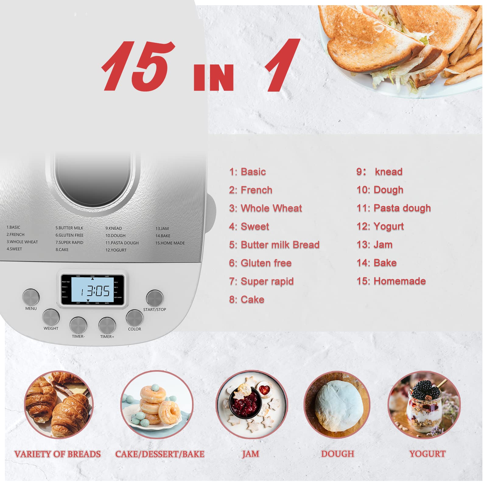 Davivy Bread Maker Machine 3LB with 2 Dough Kneading Paddle Dough Maker ...