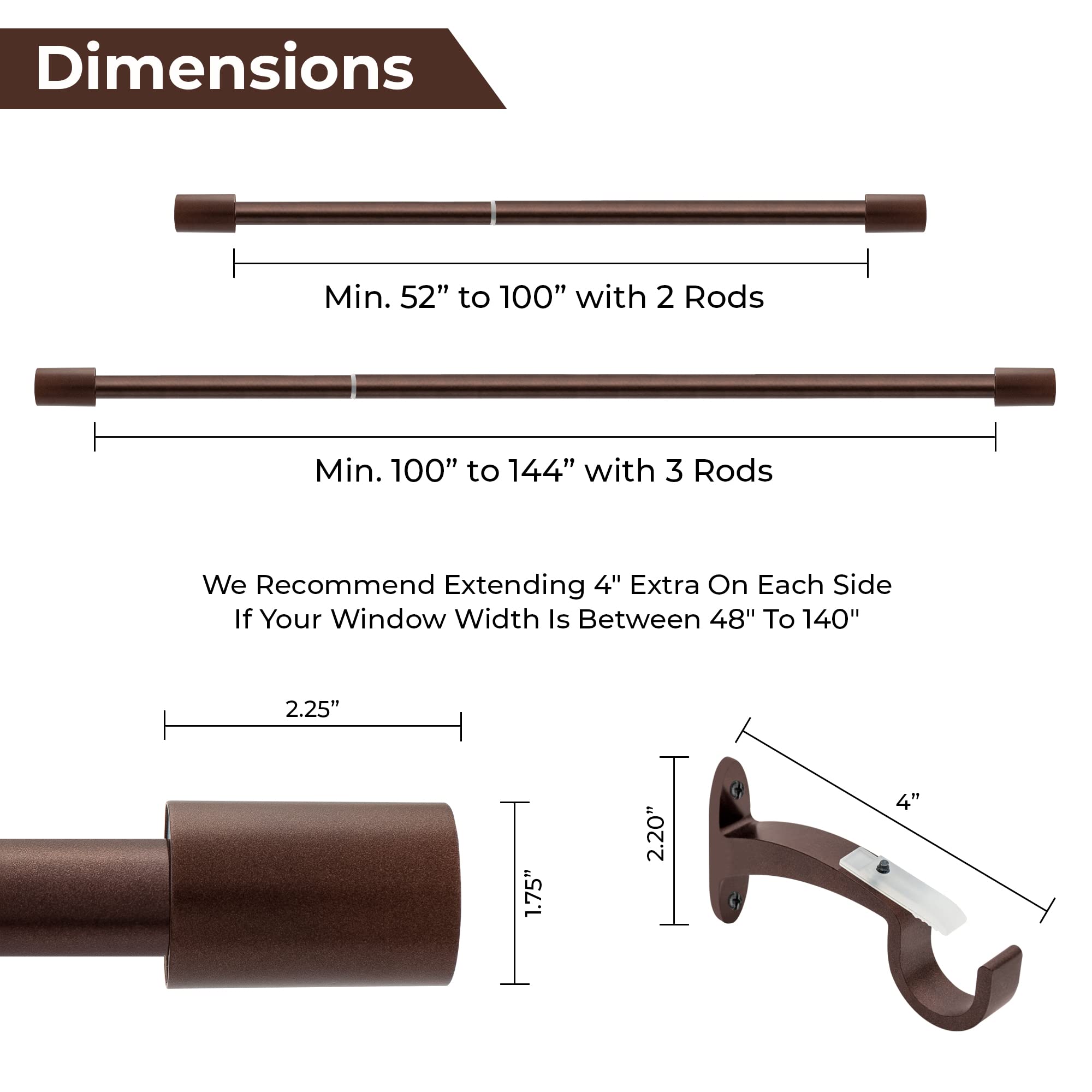 Deco Window 1 Inch Brown Curtain Rod for Windows and Doors Curtains ...